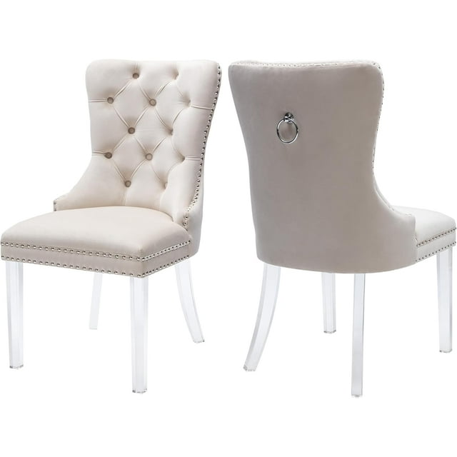 Velvet Dining Chairs Upholstered Tufted Dining Chairs with Nailhead ...