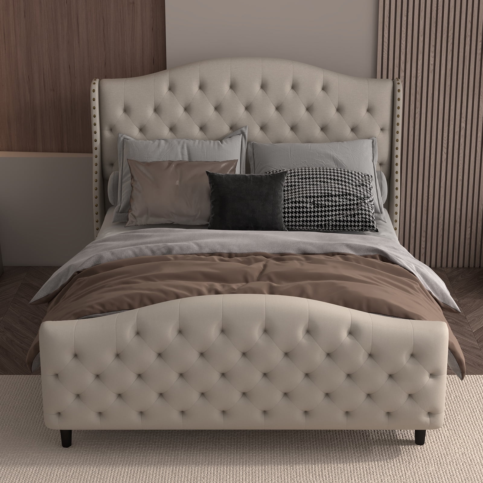 Velvet Double Bed Sponge Double Bed Arched Upholstered Bed Double Bed ...