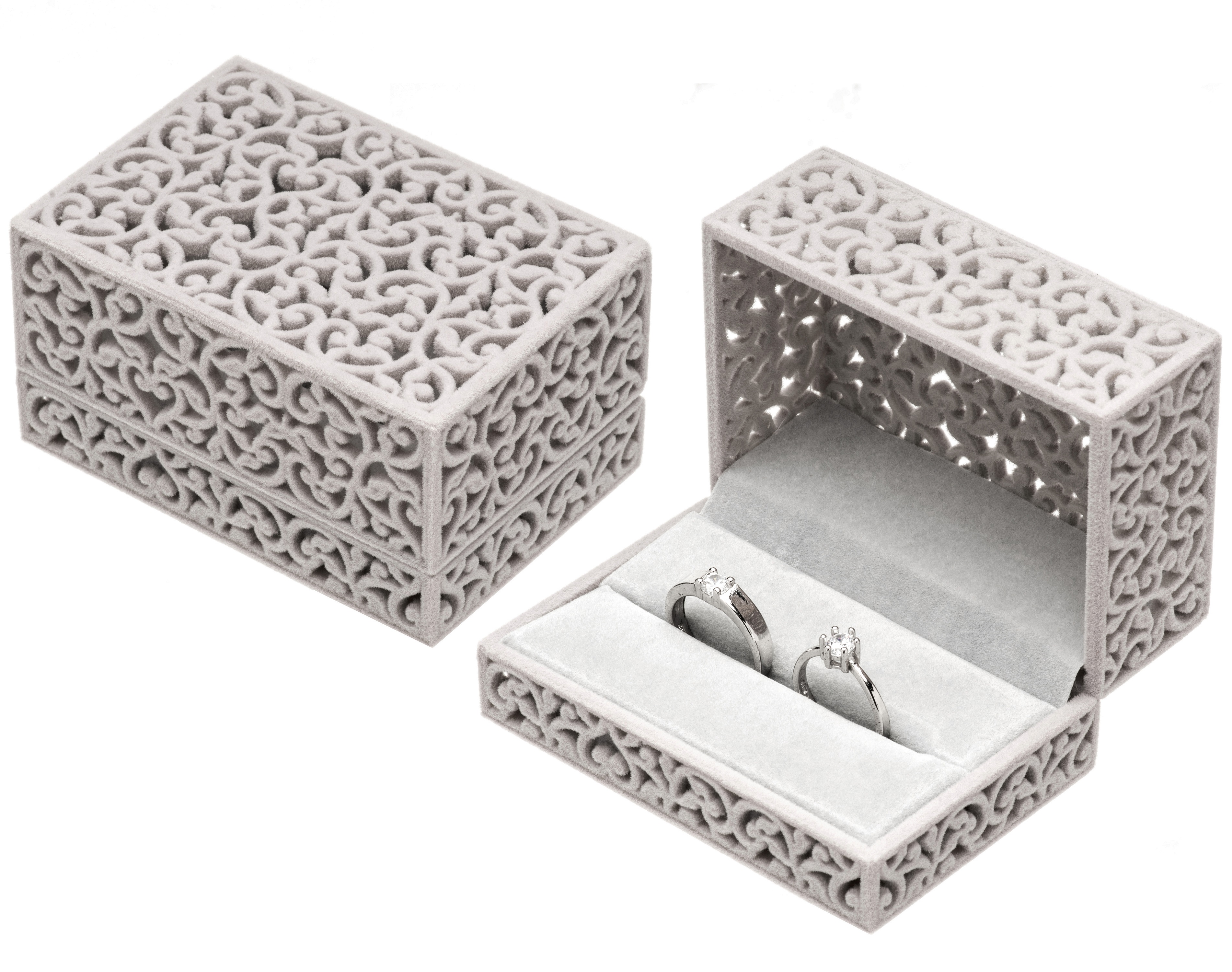 Velvet Double Ring Box Engagement for Wedding Ceremony Gray - Walmart.com