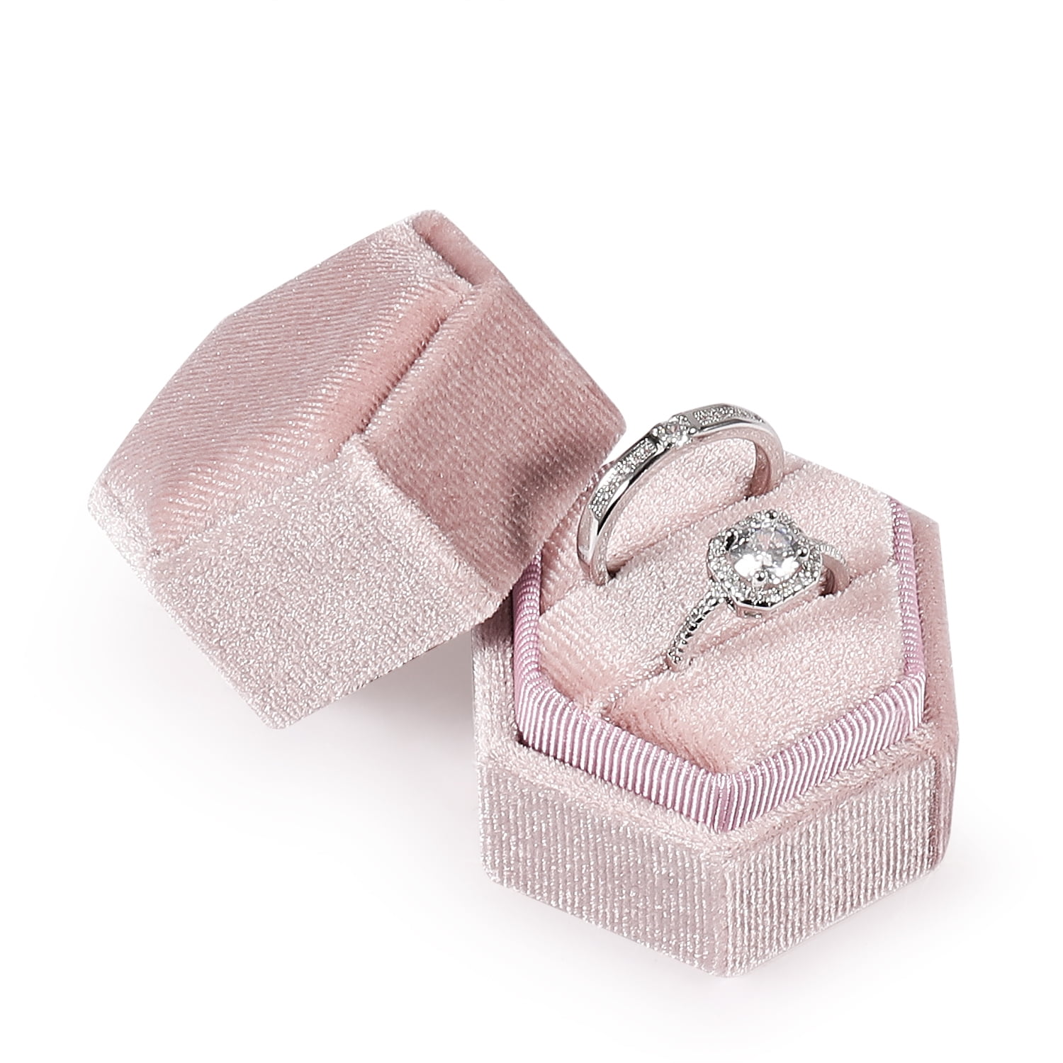 Velvet Double Slot Ring Holder Jewelry Box Antique Hexagon Geometric ...
