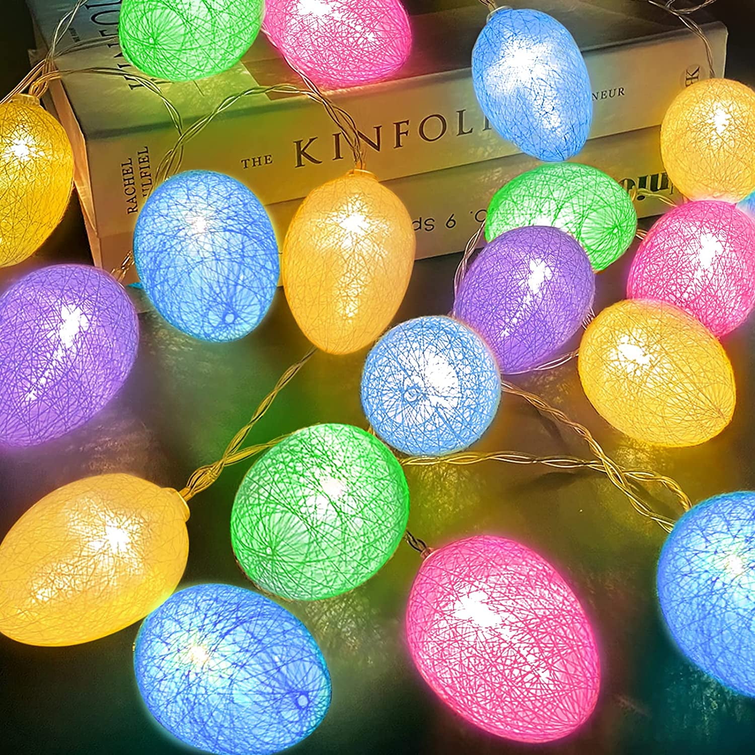 Velvet Easter Egg String Lights, 20 LED 10 Ft, Battery Operated, Indoor/Outdoor, Window Hanging ...
