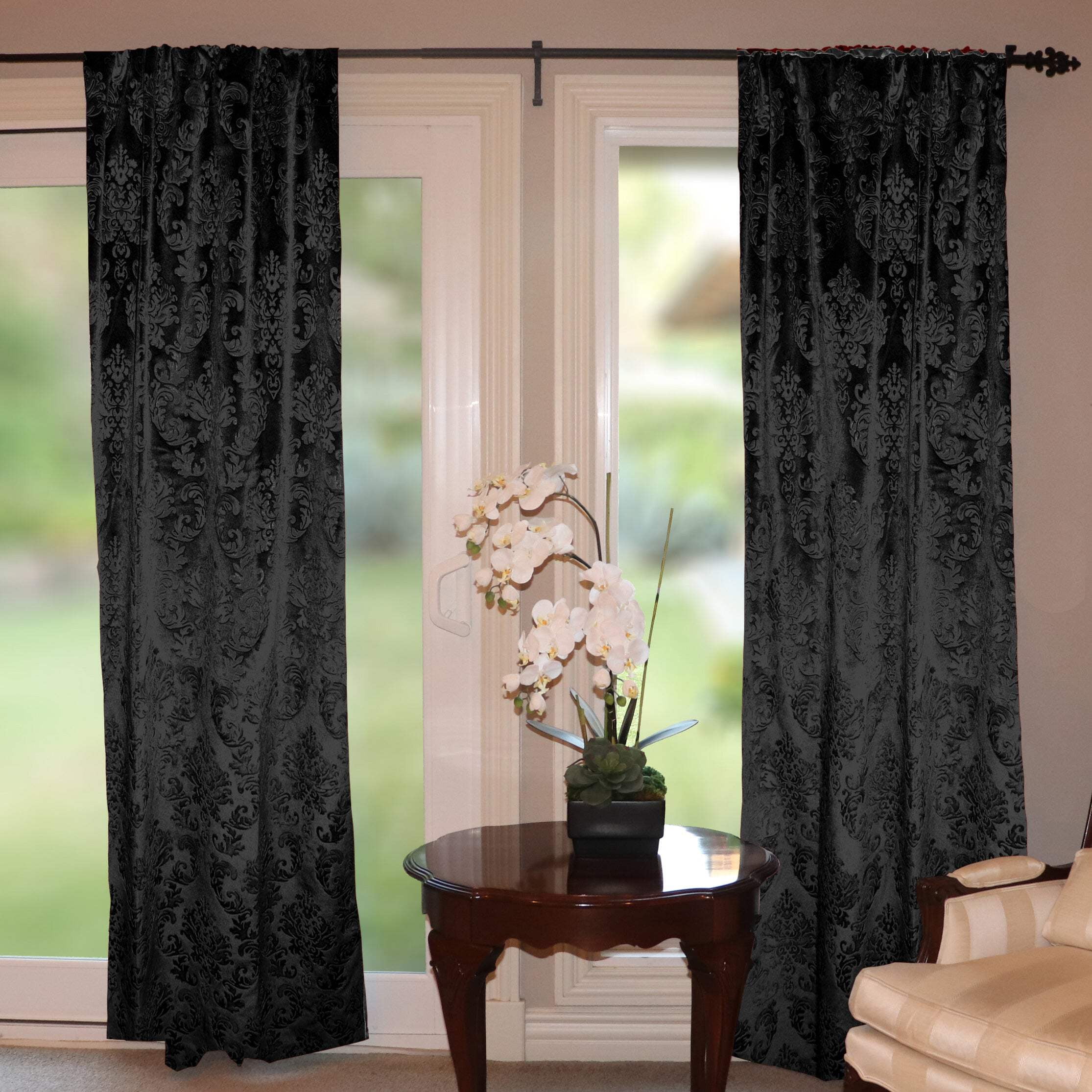 Velvet Embossed Damask Curtain Panel 54 Inch Wide - Walmart.com