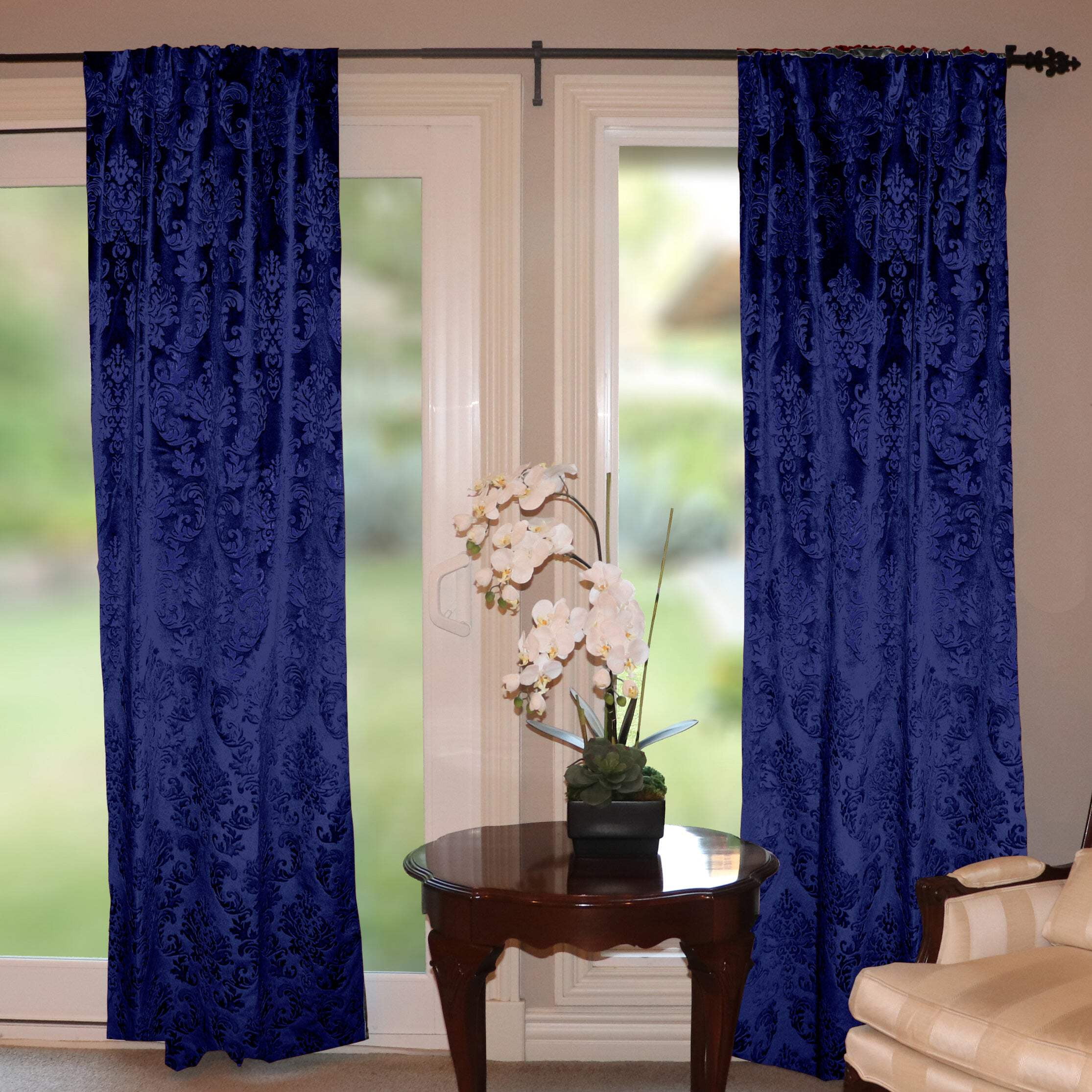 Velvet Embossed Damask Curtain Panel 54 Inch Wide - Walmart.com