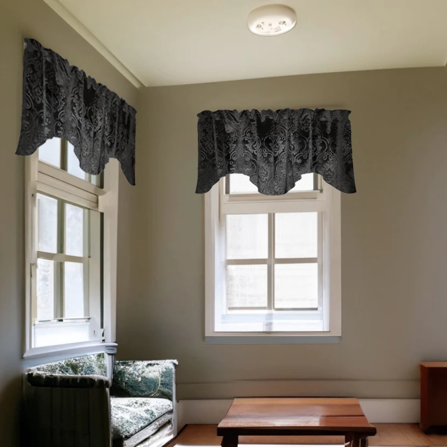 Velvet Embossed Victorian Damask Scalloped Window Valance 54" Wide / 20 ...