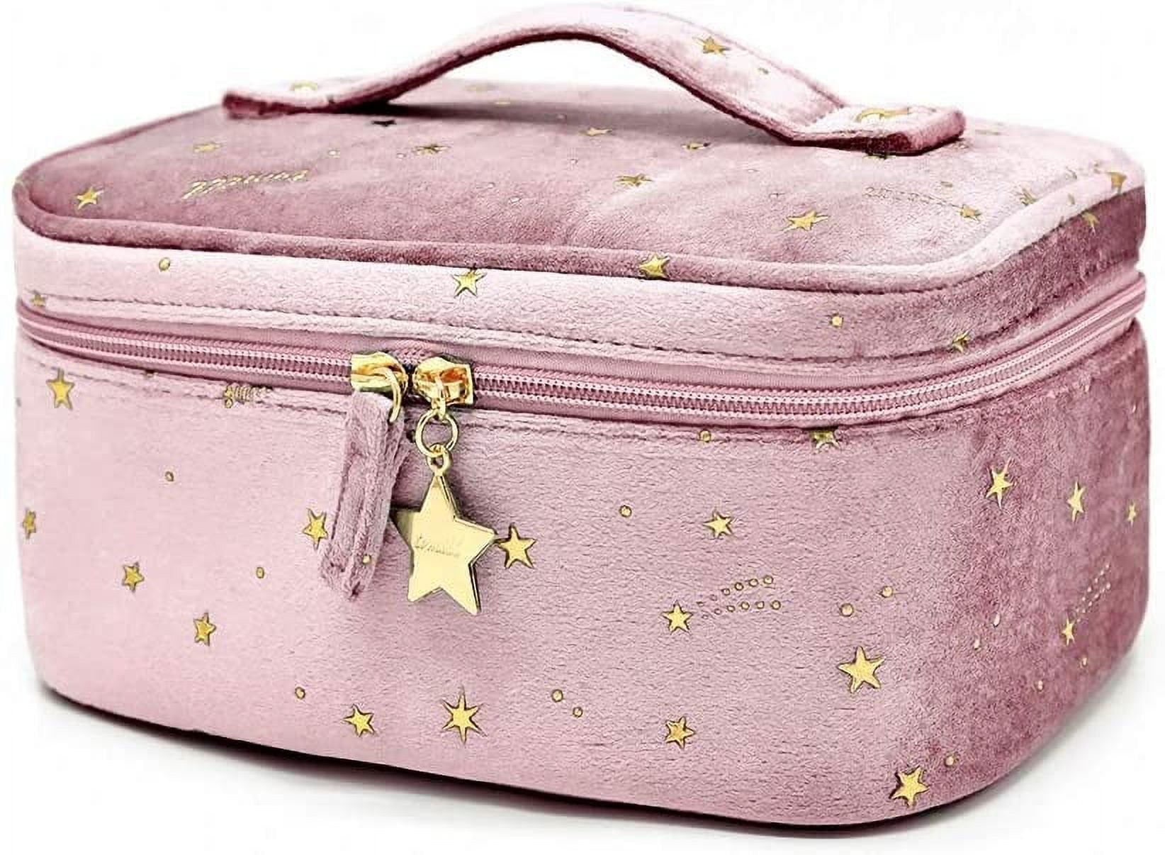 Velvet Embroidered Applique Stars Makeup Train Case Cosmetic Beauty Bag ...
