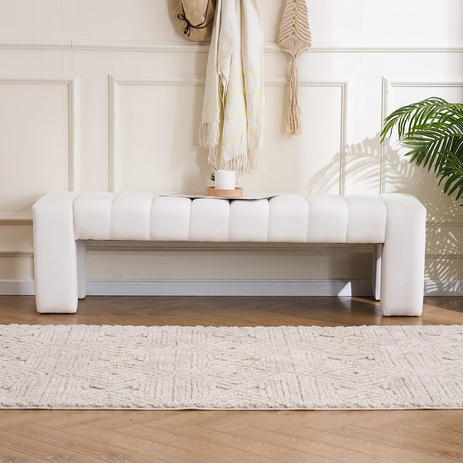 Velvet End of Bed Bench Upholstered Modern 59" Bedroom Bench for King ...