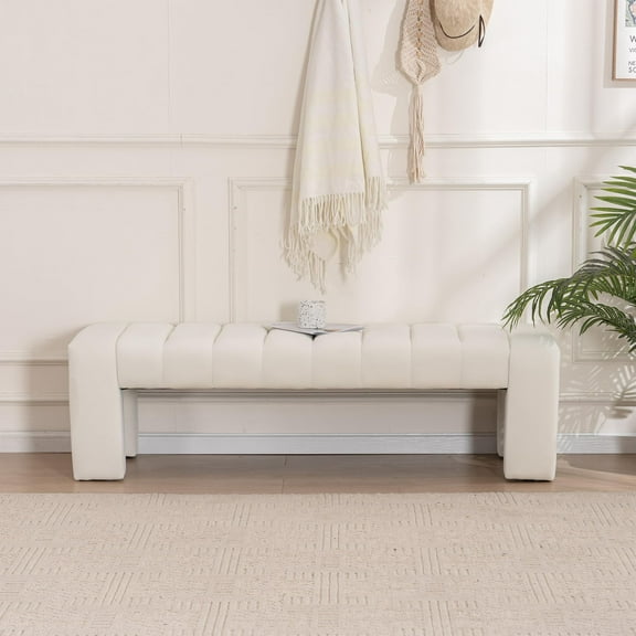 Boucle End of Bed Bench Upholstered Modern Bedroom Bench Channel Tufted ...