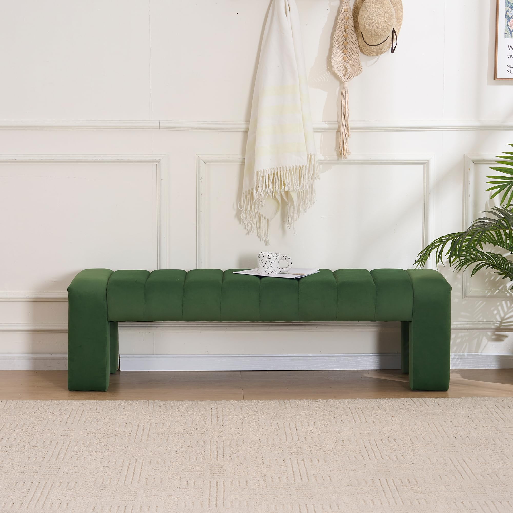 Velvet End of Bed Bench Upholstered Modern 59" Bedroom Bench for King ...