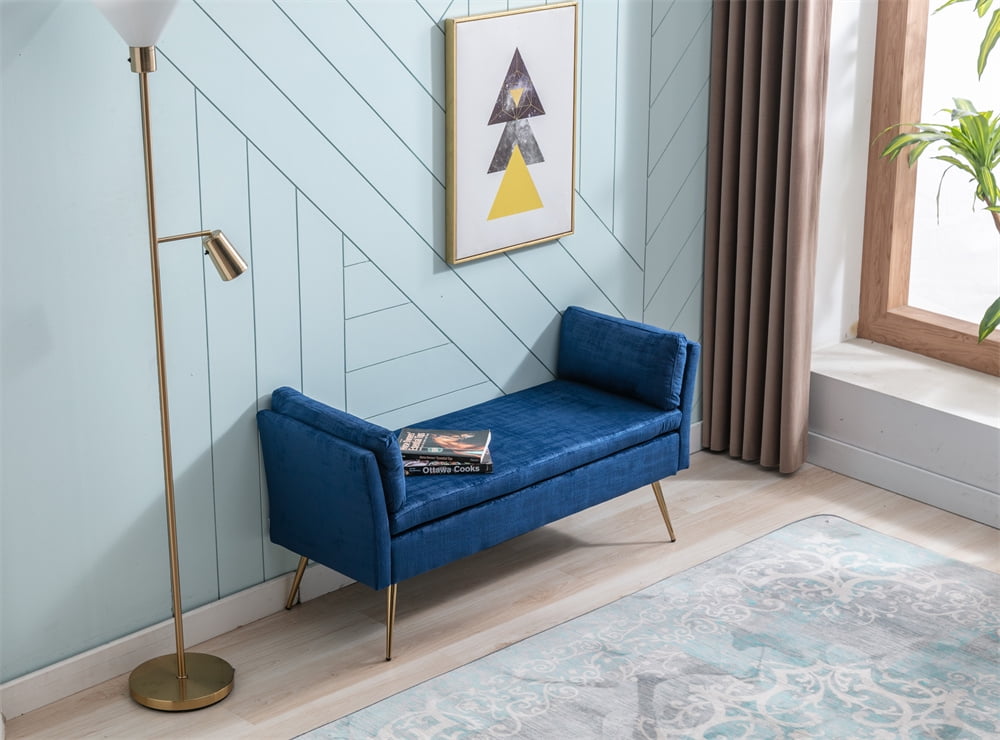 Velvet Entryway Bench With 2 Pillows Modern Upholstered Living Room
