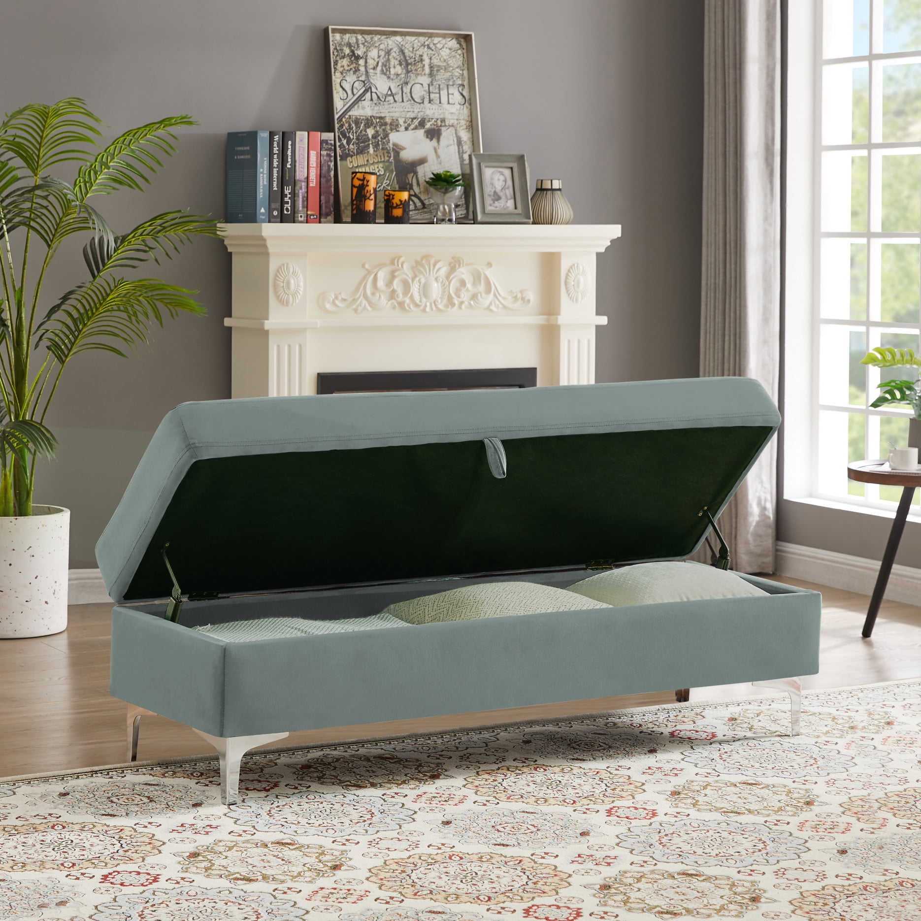 Velvet Entryway Cushioned Bench with Sturdy Metal Legs, End of Bed ...