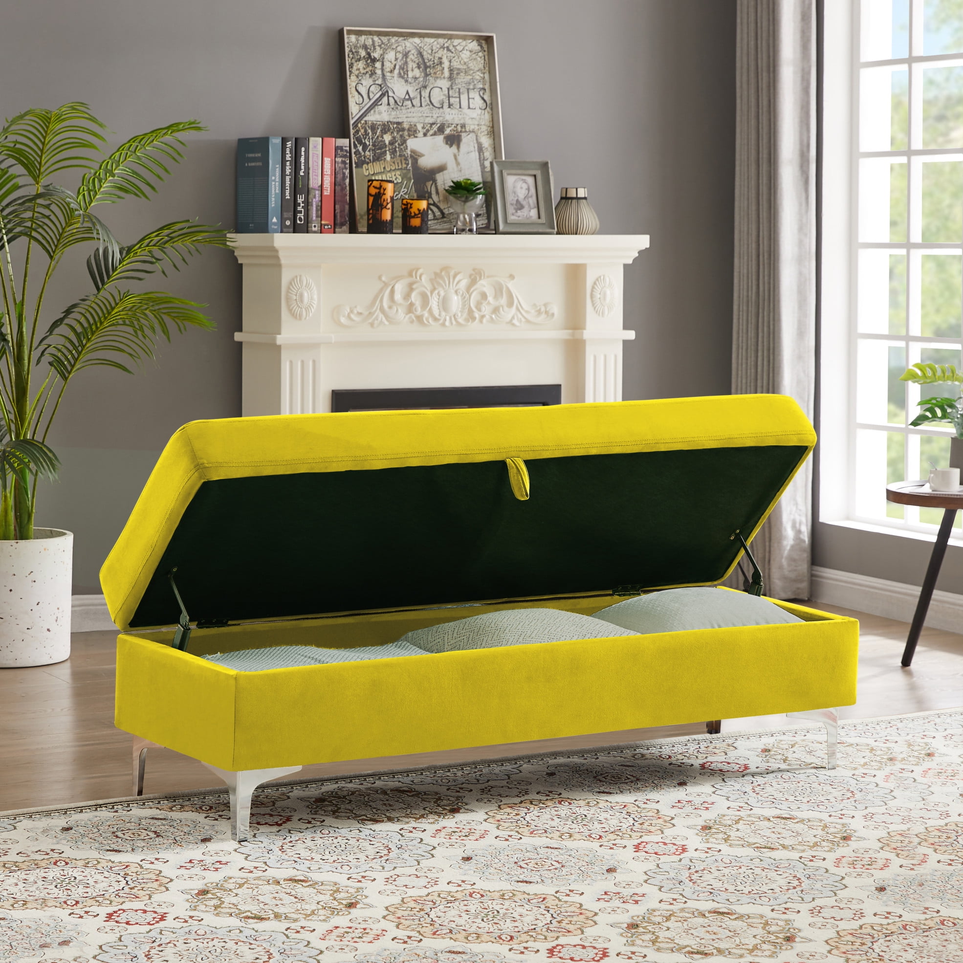 Velvet Entryway Cushioned Bench with Sturdy Metal Legs, End of Bed ...