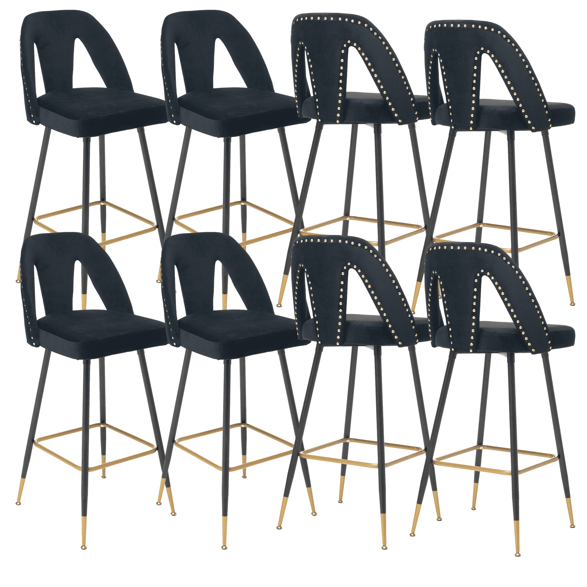 Velvet Fabric 29.5" Bar Stools with Nailheads and Gold Tipped Black ...
