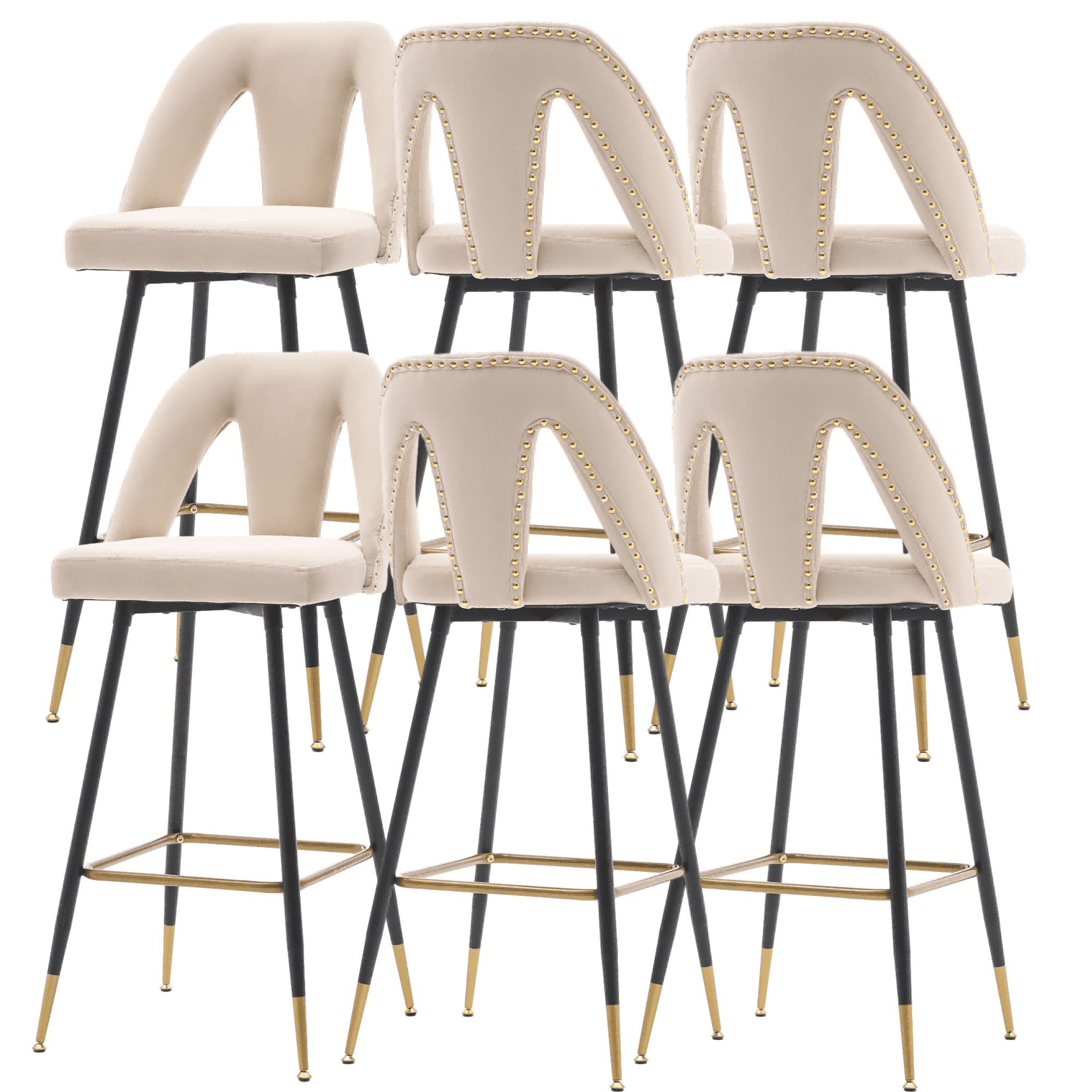 Velvet Fabric 29.5" Bar Stools with Nailheads and Gold Tipped Black ...