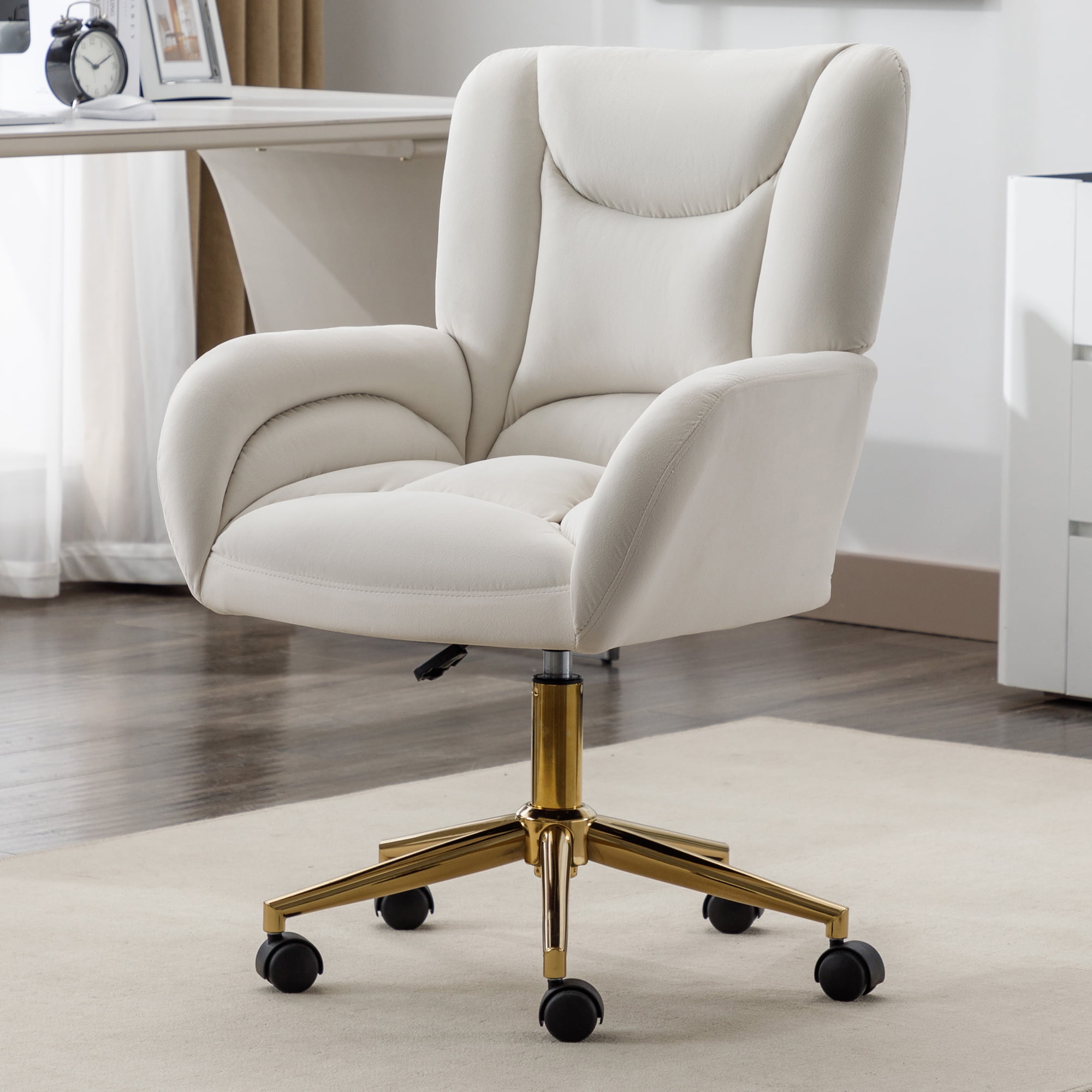 Velvet Fabric 360 Swivel Home Office Chair With Gold Metal Base And ...