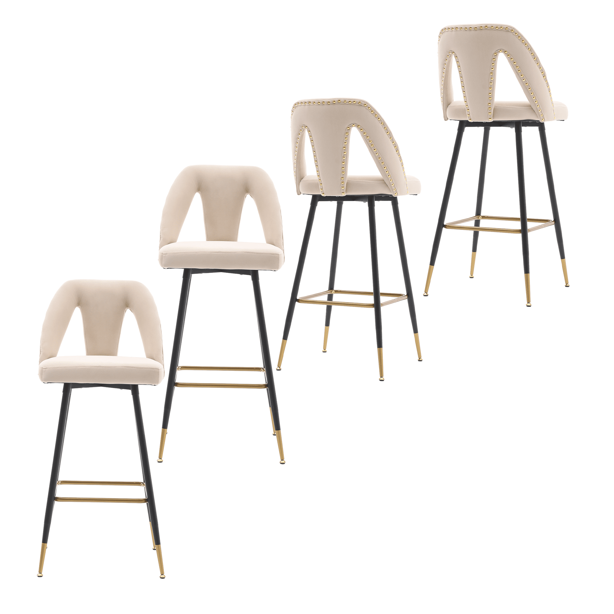 Velvet Fabric Bar Stools, 29.5" Bar Stool with Back, Metal Legs ...