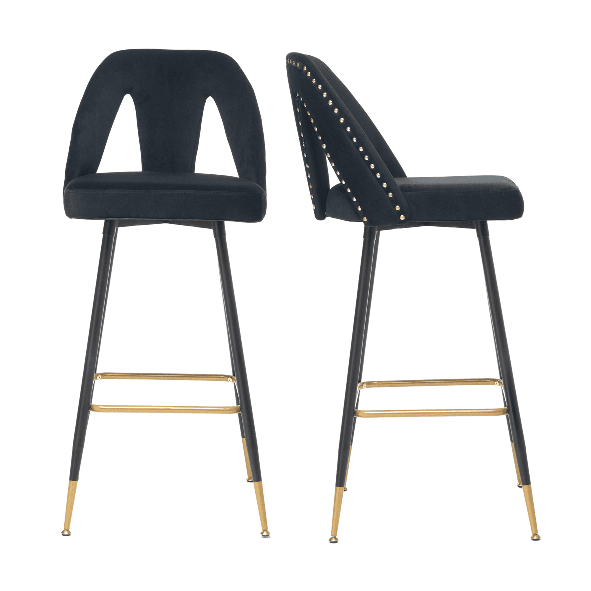 Rhomtree Velvet Fabric Bar Stools, 29.5" Seat Height, Metal Legs ...