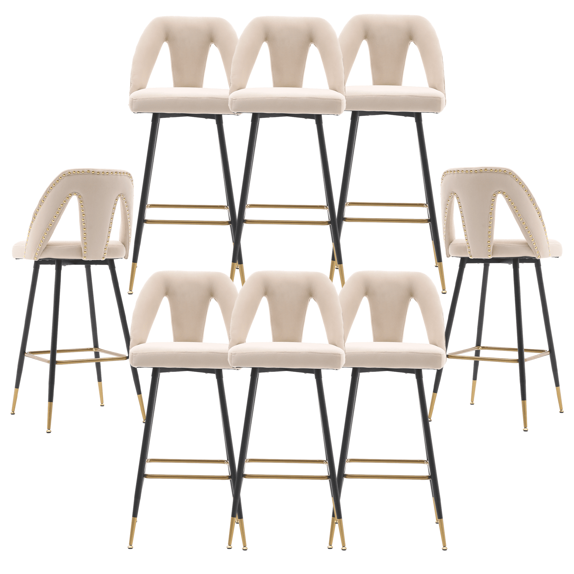 Velvet Fabric Bar Stools with Back, Metal Legs, Footrest, Set of 8 ...