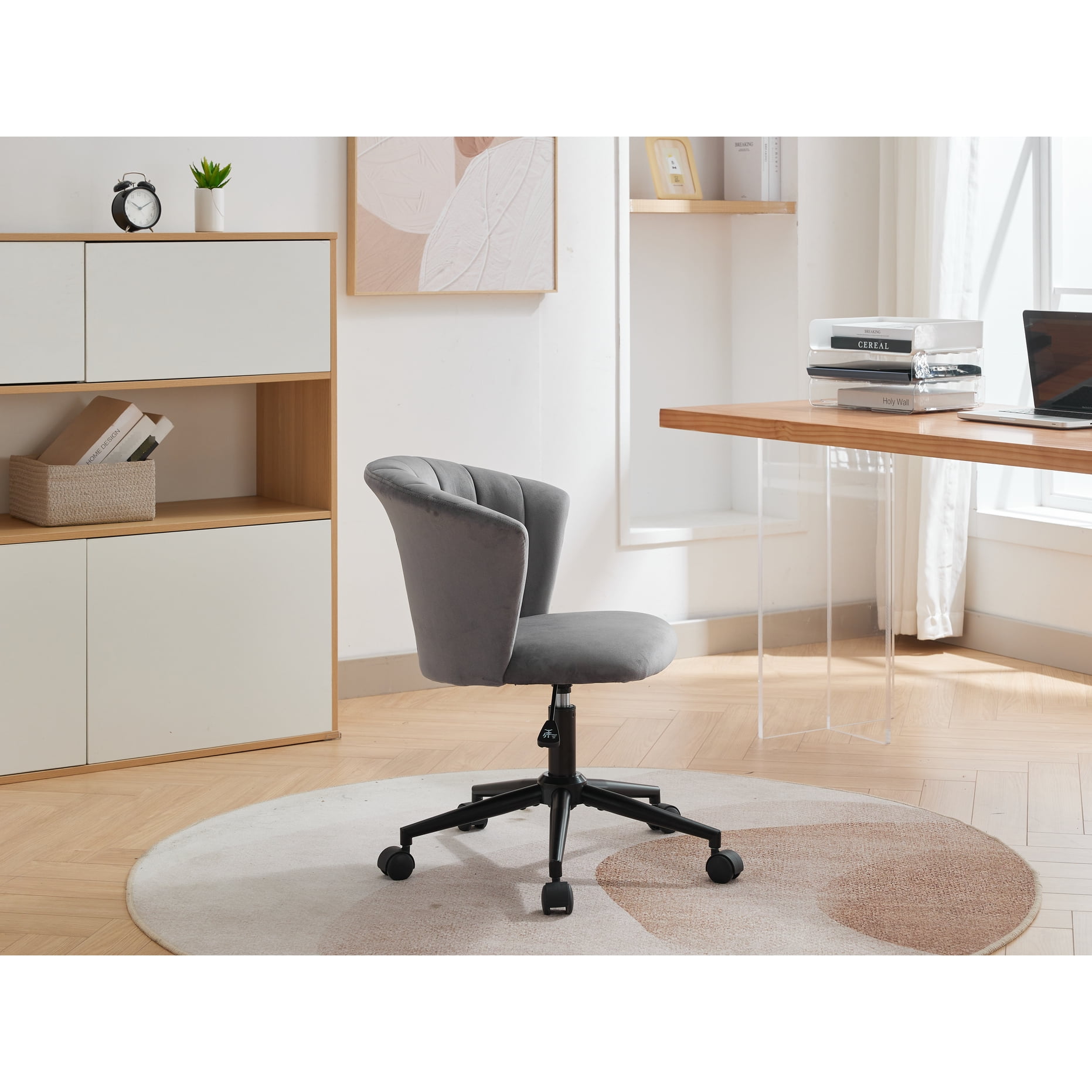 Velvet Fabric Desk Chair For Office, Grey And Black, With Stable ...