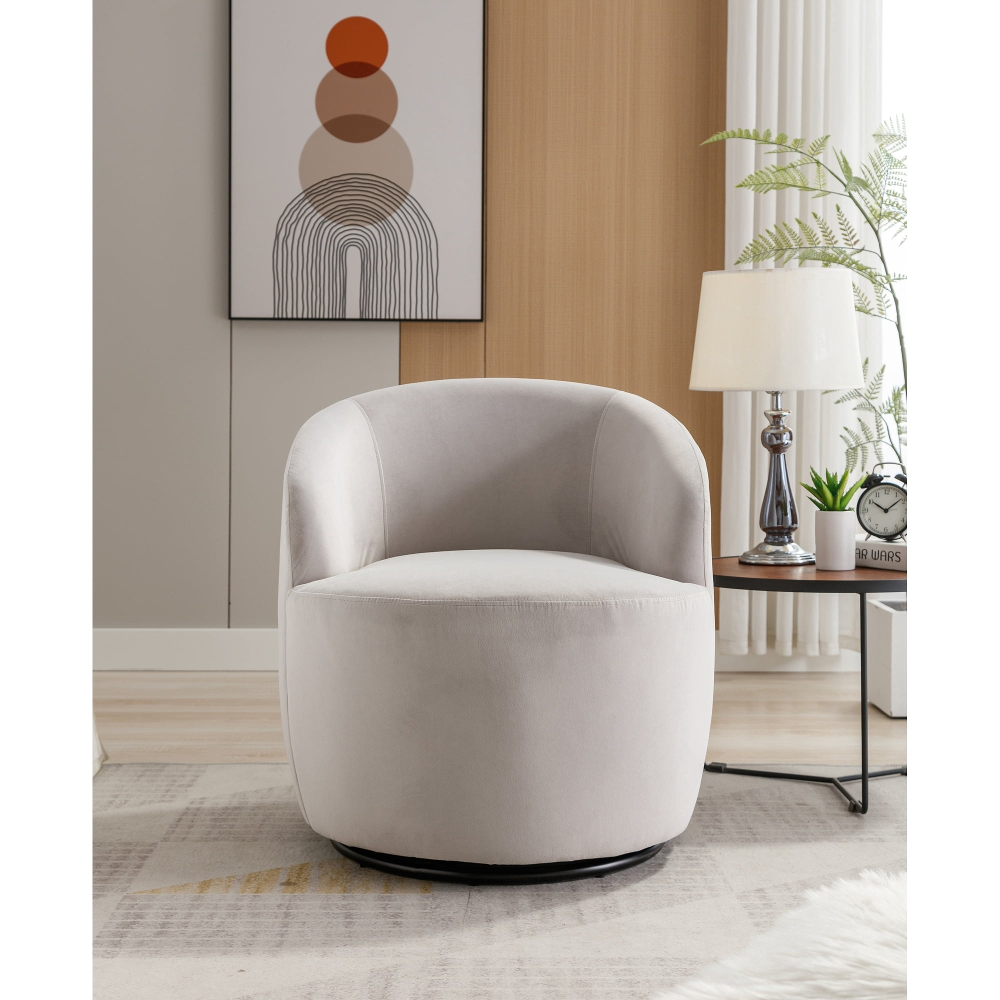 Velvet Fabric Swivel Accent Armchair Barrel Chair With Black Powder ...