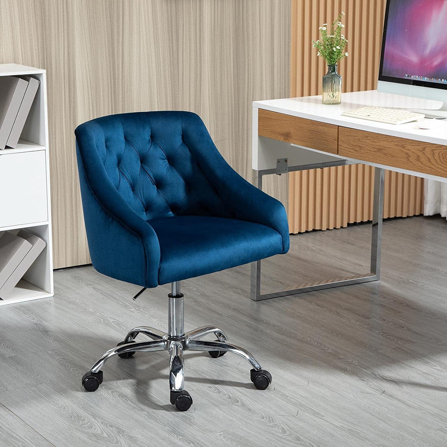 Velvet Fabric Swivel Task Chair for Home Office Ergonomic Comfortable ...