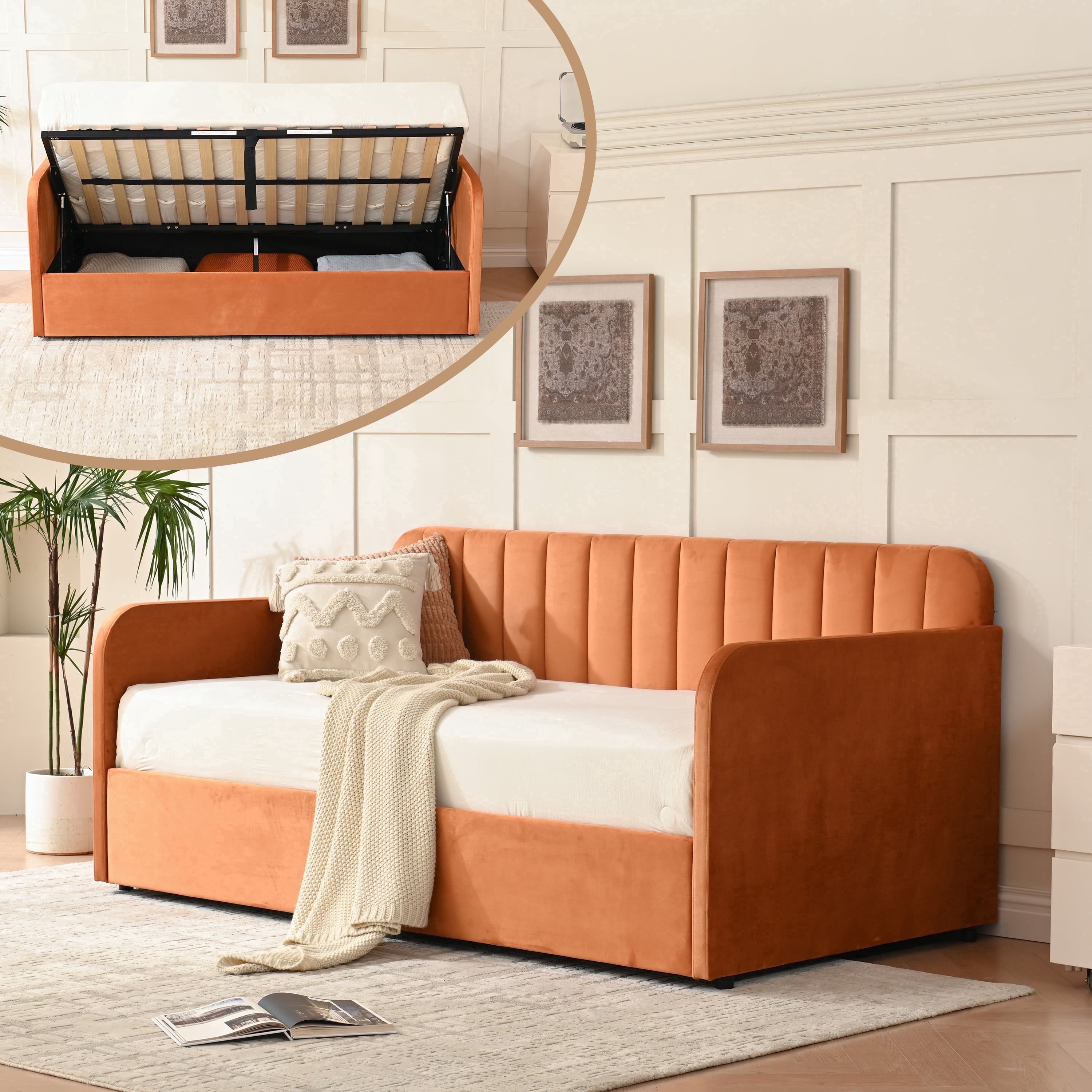 Zanmintaobo Velvet Upholstered Daybed with Lift up Storage,Vertical ...