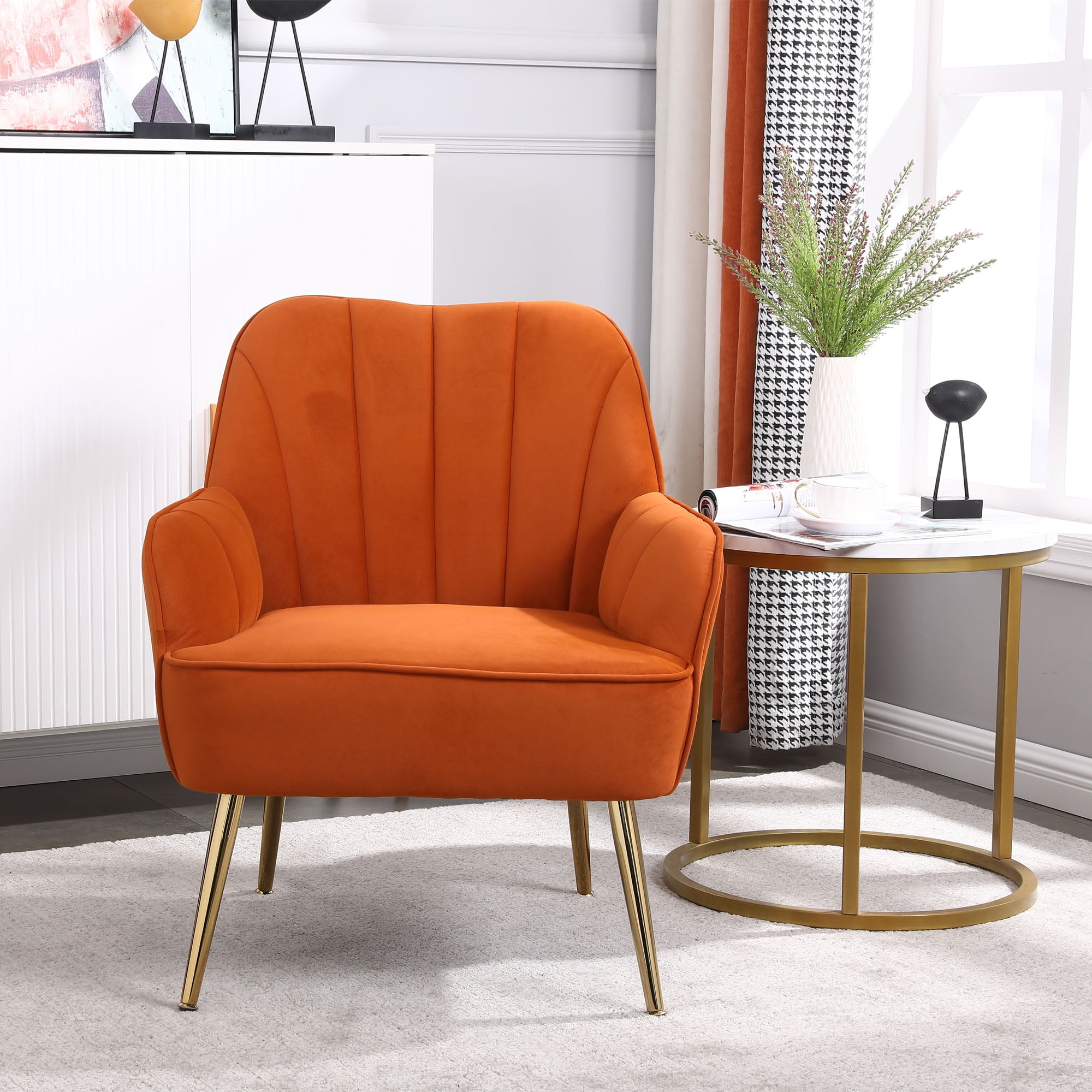 Velvet Fabric Vanity Chair, Modern Accent Chair with Solid Matal Legs ...