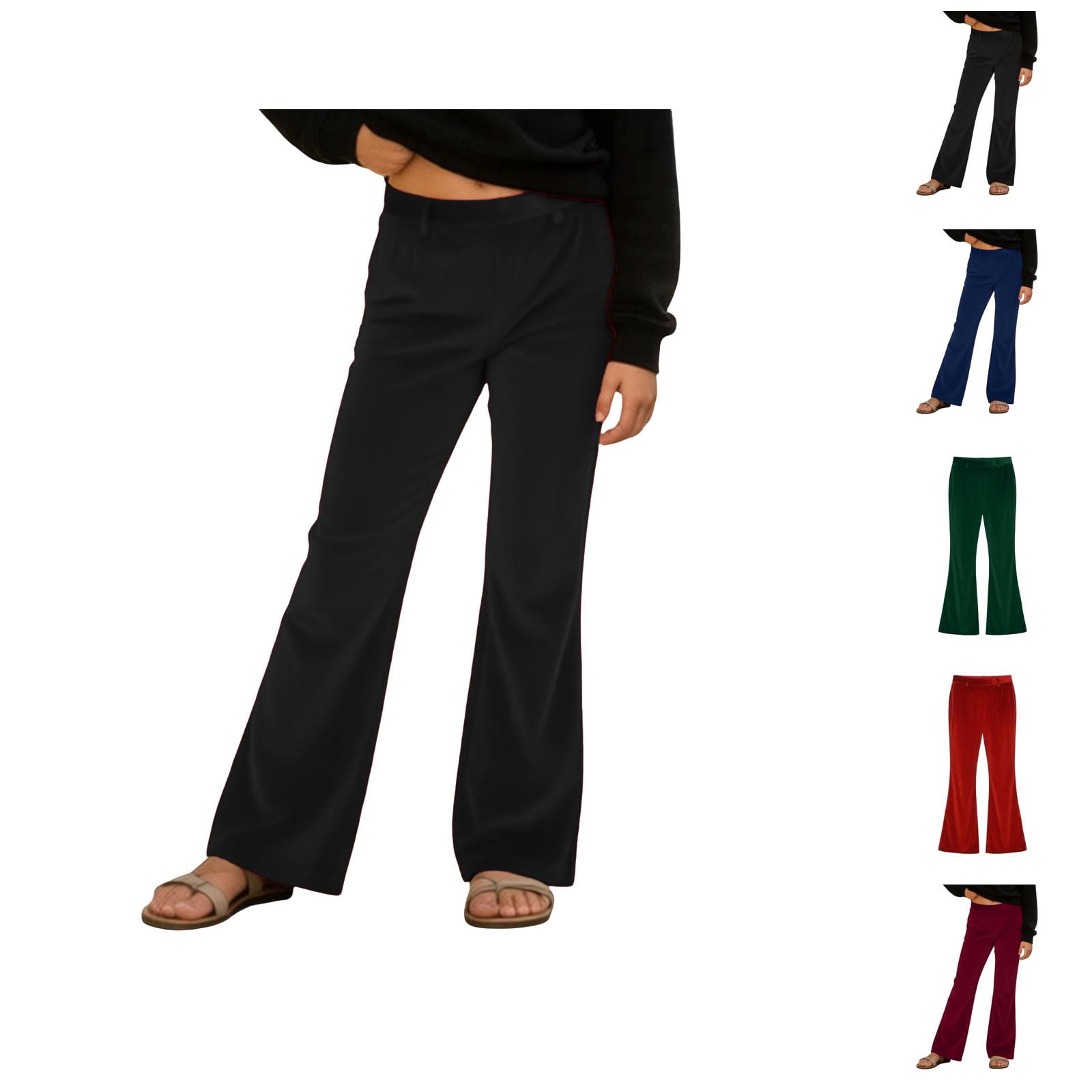 Velvet Flare Pants For Girls Elegant Solid Color Wide Leg Trousers Soft ...