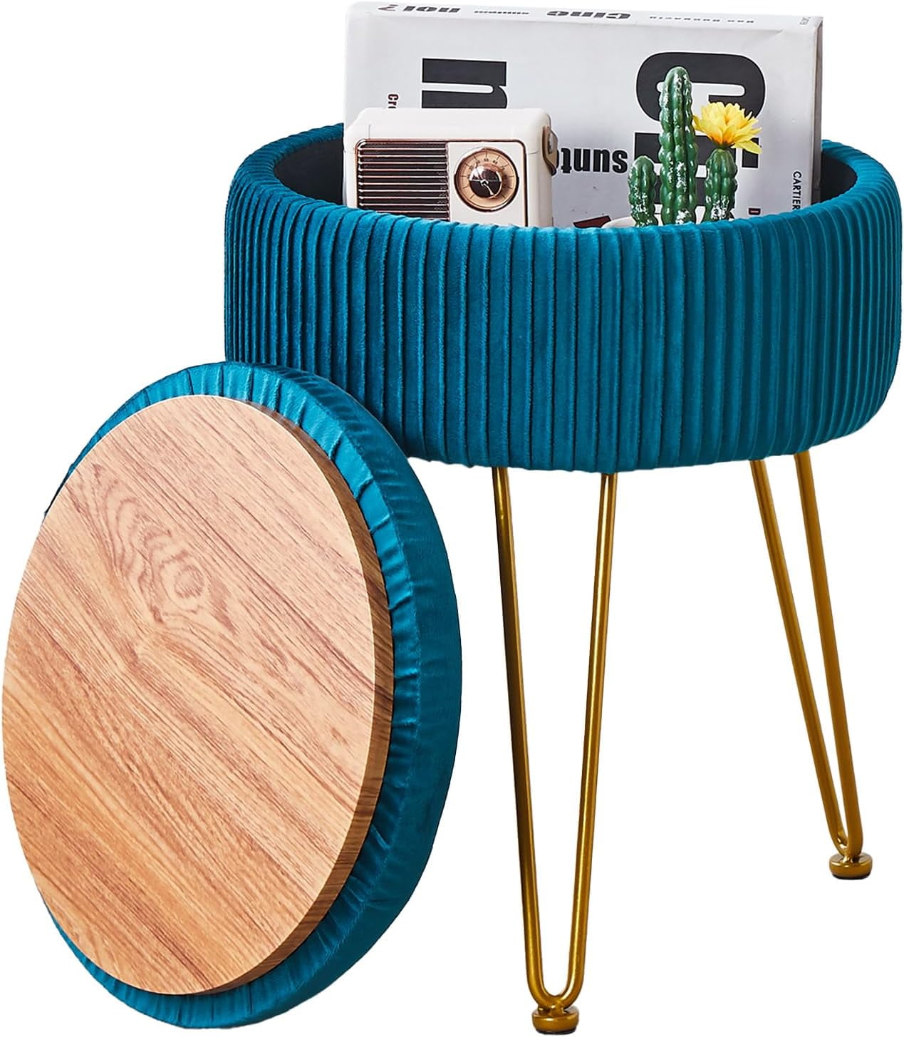 Velvet Foot Rest Stool Multipurpose Dressing Stools Upholstered Round ...