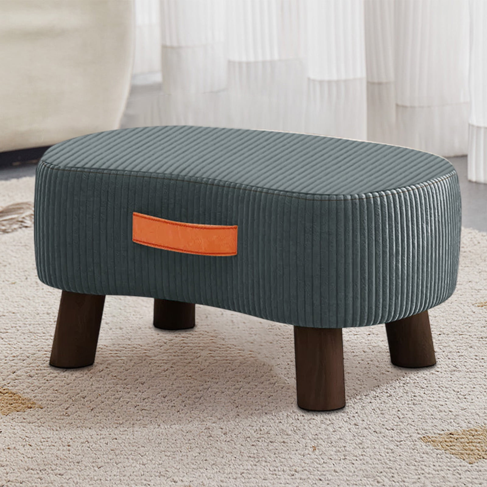 Velvet Foot Stool Small Ottoman 13.7x9.8x8.6in Curved Seat Handle Wood ...