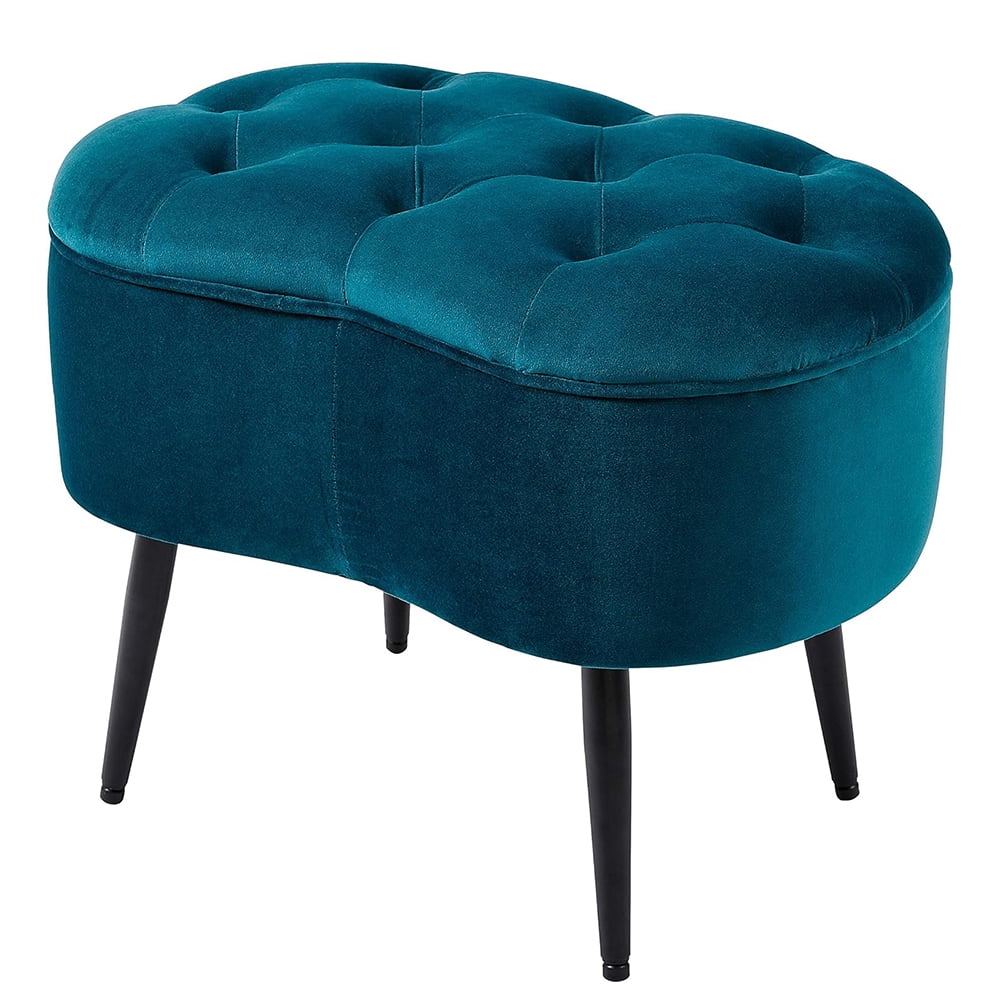 Tufted Oblong Teal Ottoman – Velvet Foot Stool – Mid Century Modern ...