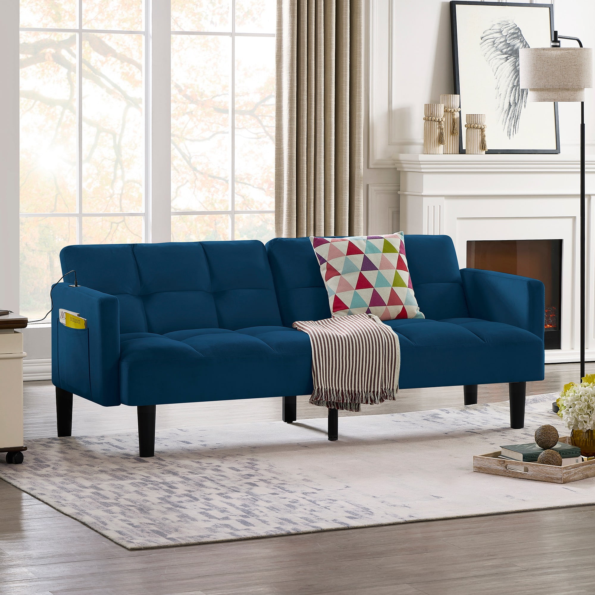 Velvet Futon Couch, Convertible Folding Sofa Bed, Tufted Couch for ...