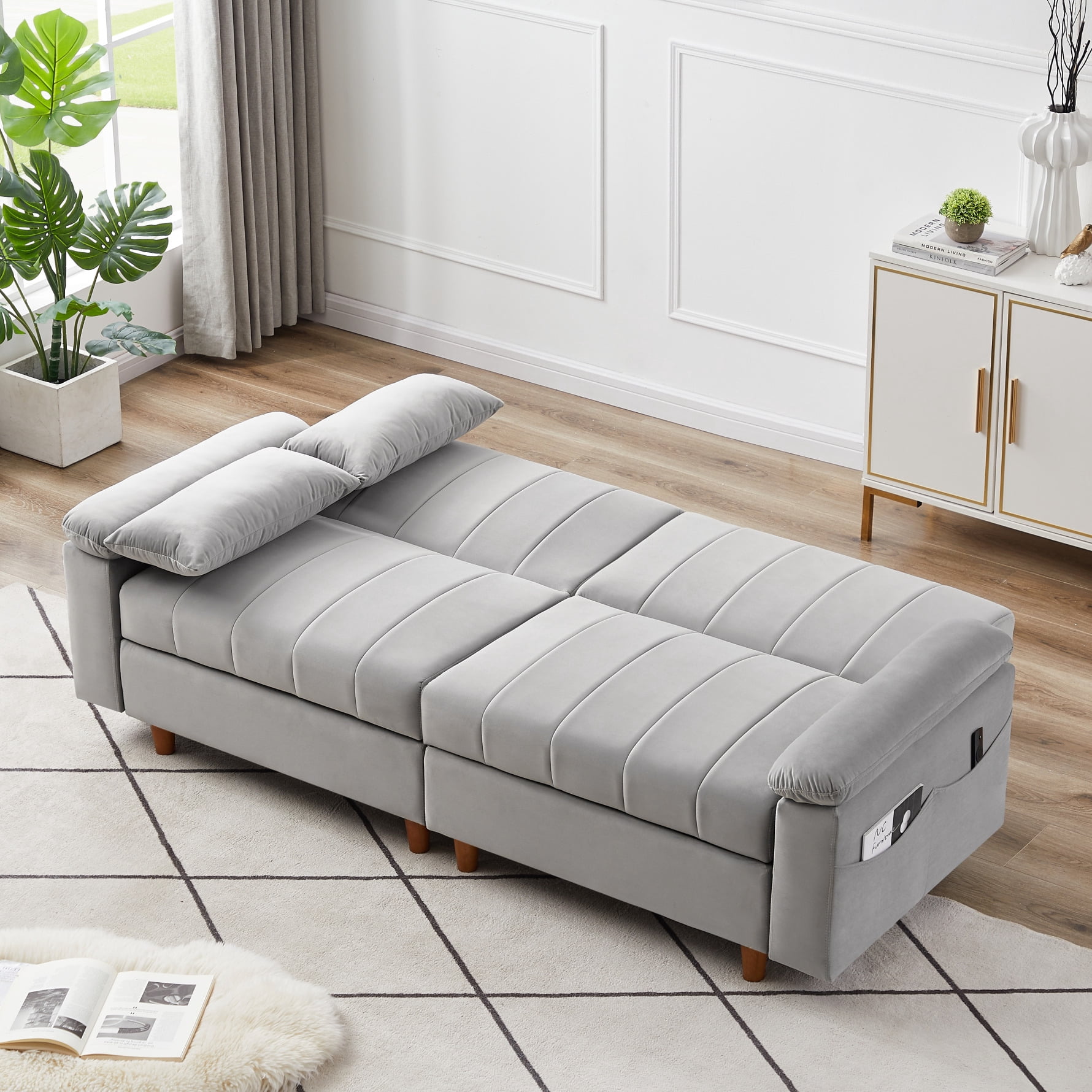Velvet Futon Sofa Bed Convertible Futon Couch, Sleeper Velvet Sofa ...