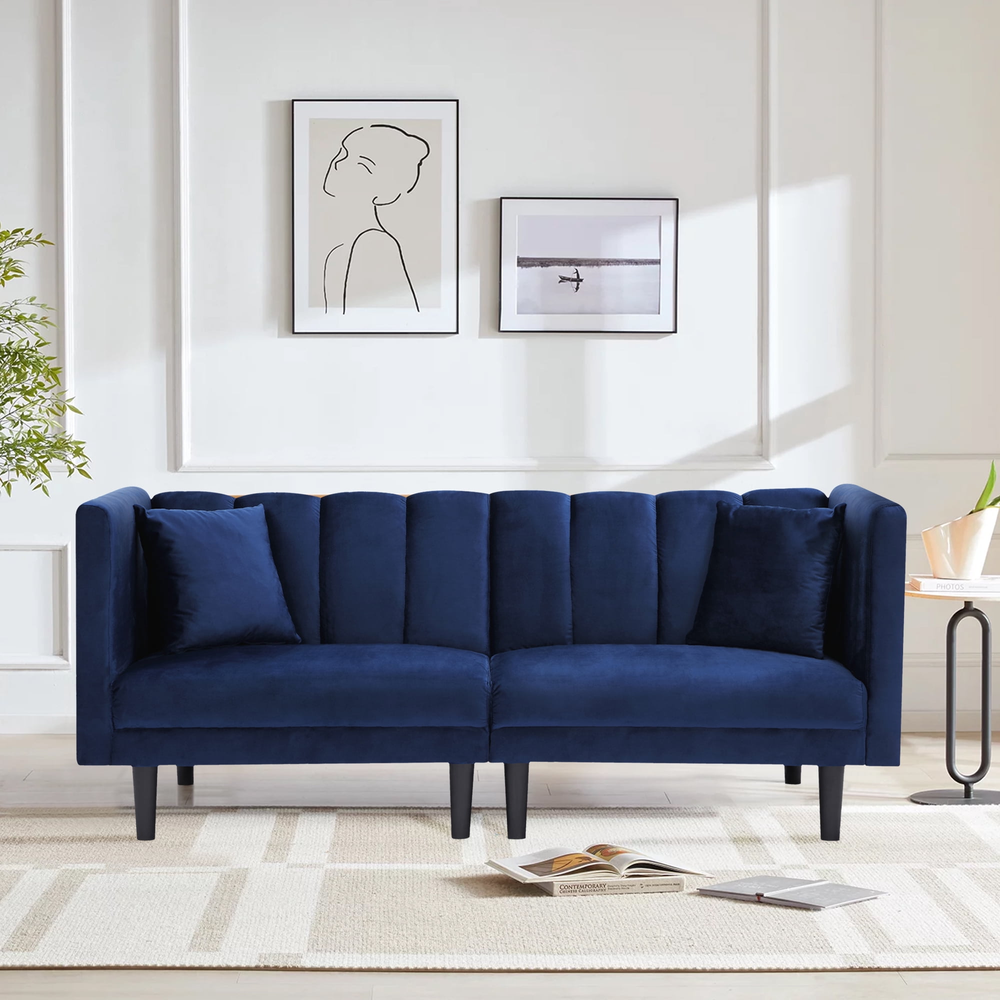 Velvet Futon Sofa, Convertible Sofa Bed, Sleeper Couch with Armrest and ...