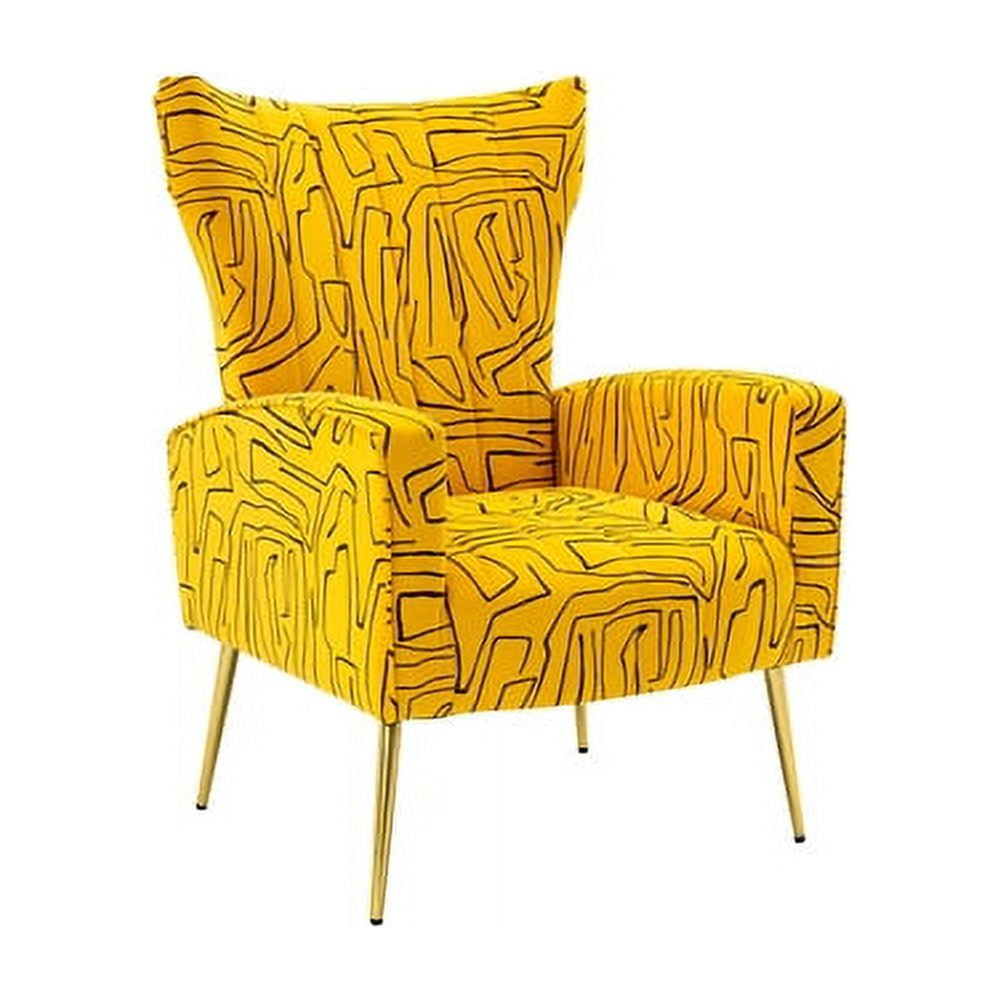 Velvet Geometric Accent Chair, Upholstered Wingback Armchair with ...