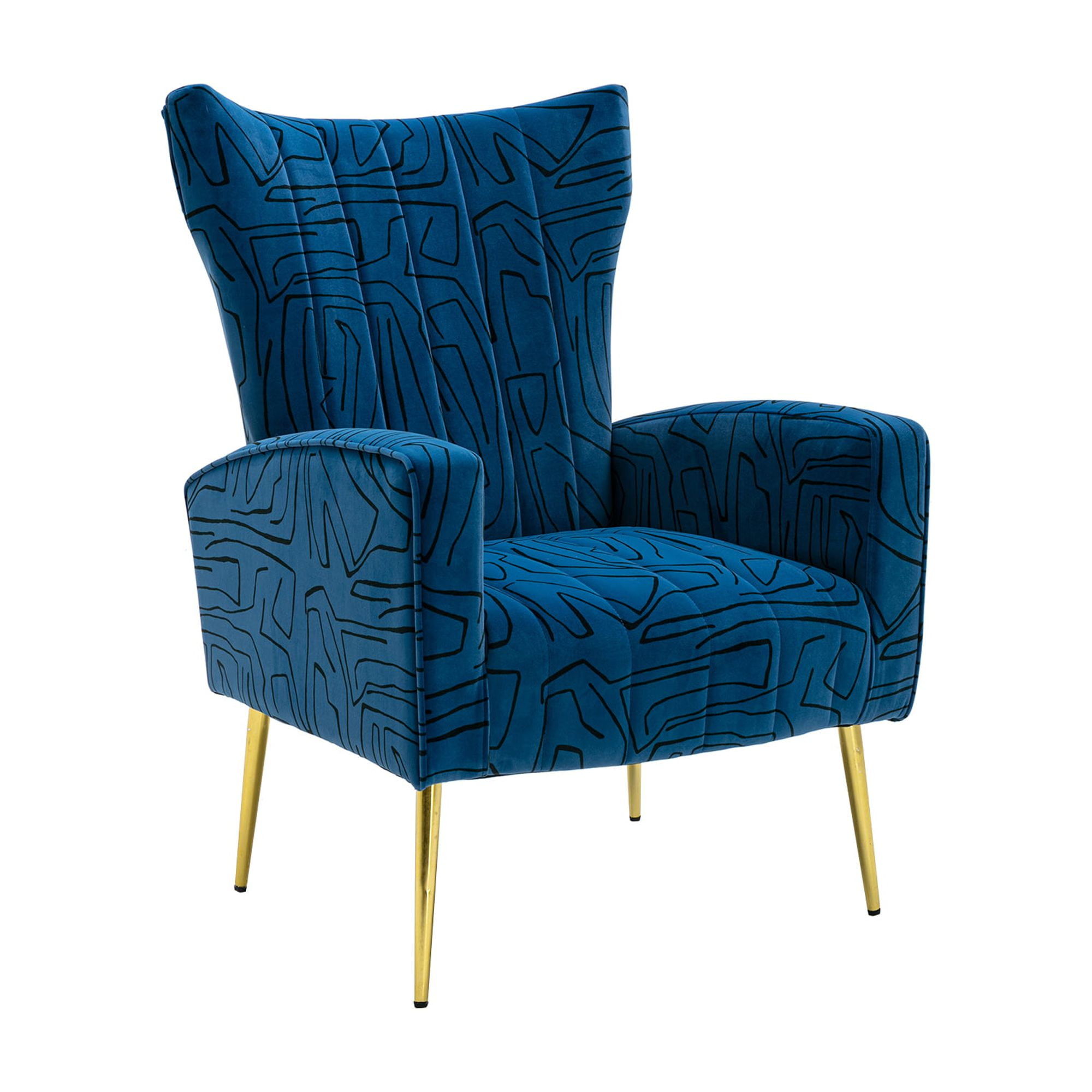 Velvet Geometric Accent Chair, Upholstered Wingback Armchair with ...