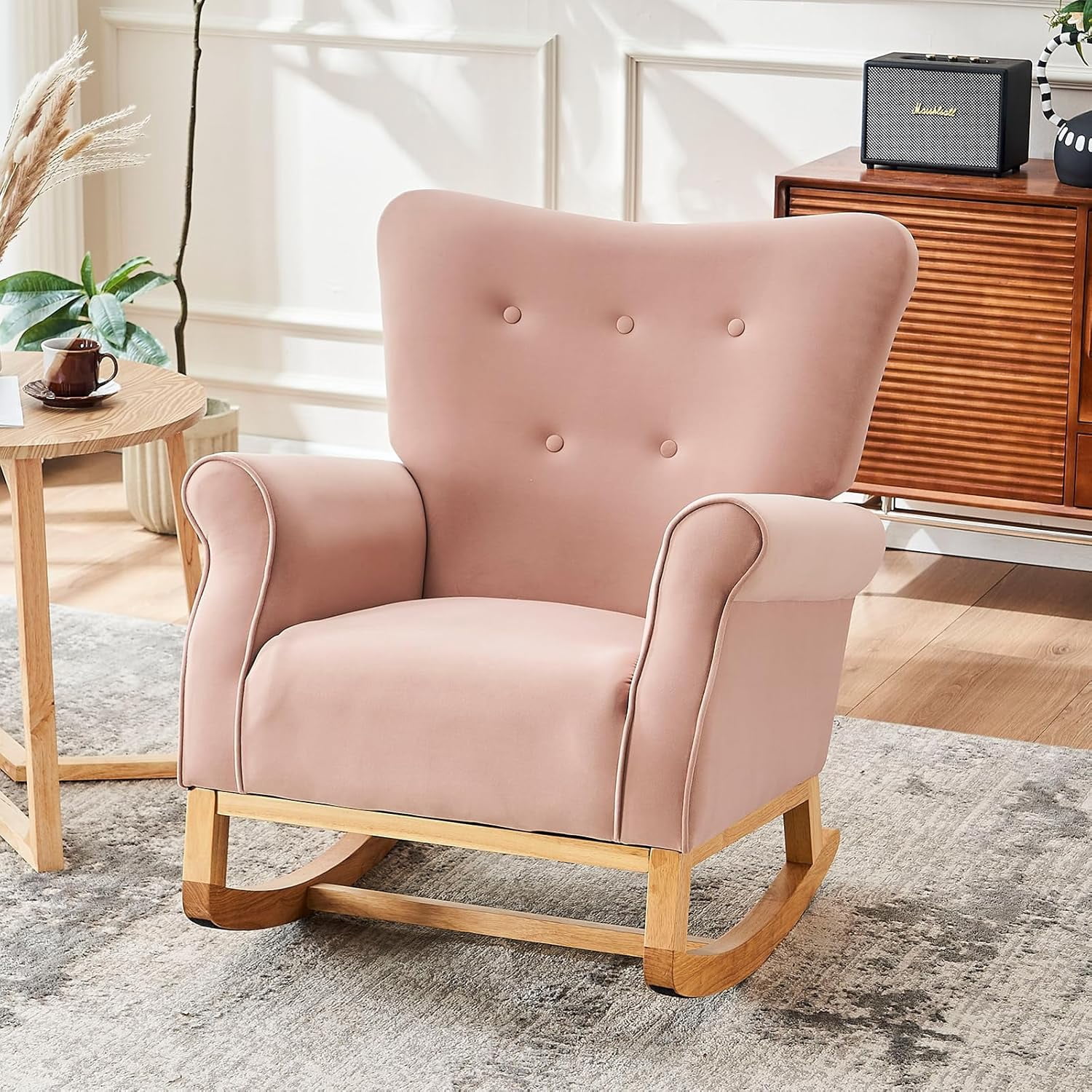 Velvet Glider Rocker, Upholstered Nursery Rocking Chair with Comfy ...