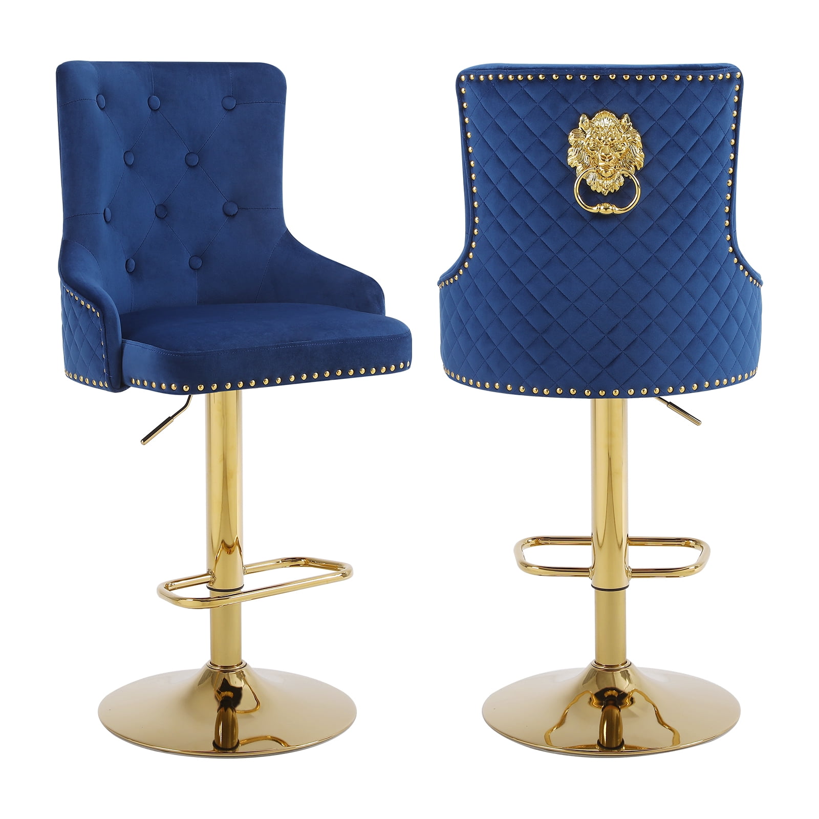 Velvet Gold Bar Stools Set of 2 Modern Counter Height Bar Stools with ...