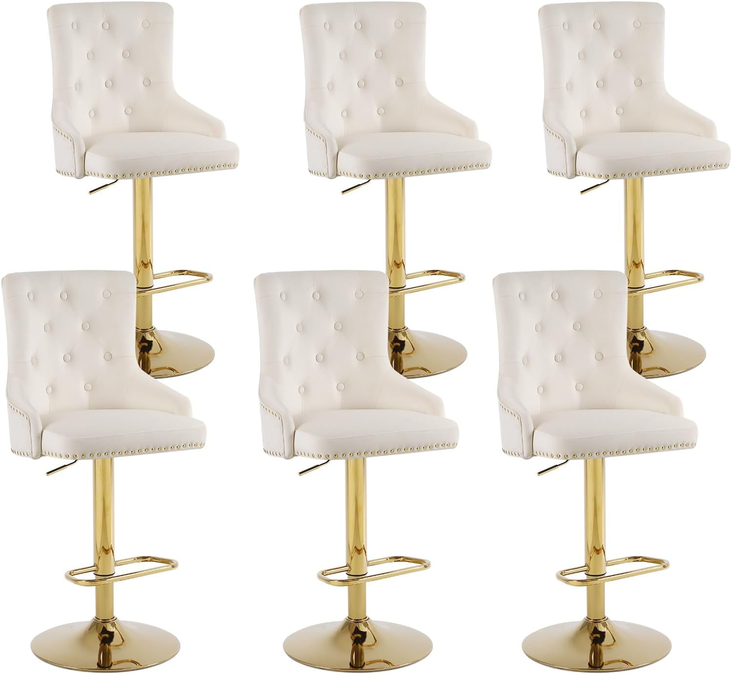 Velvet Gold Bar Stools Set of 2 Modern Counter Height Bar Stools with ...
