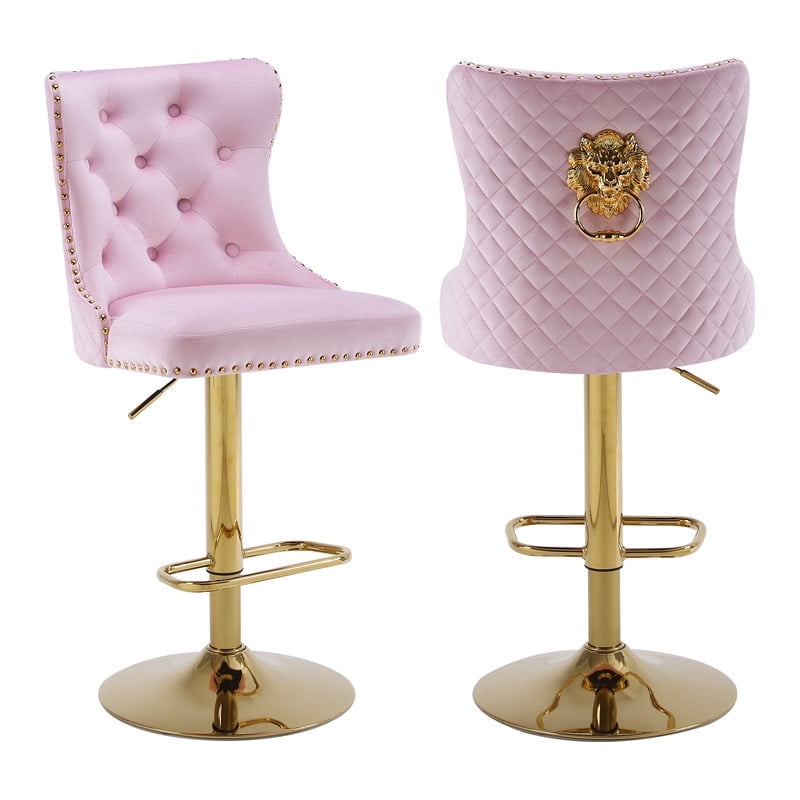 Velvet Gold Bar Stools Set of 2 Modern Counter Height Bar Stools with ...