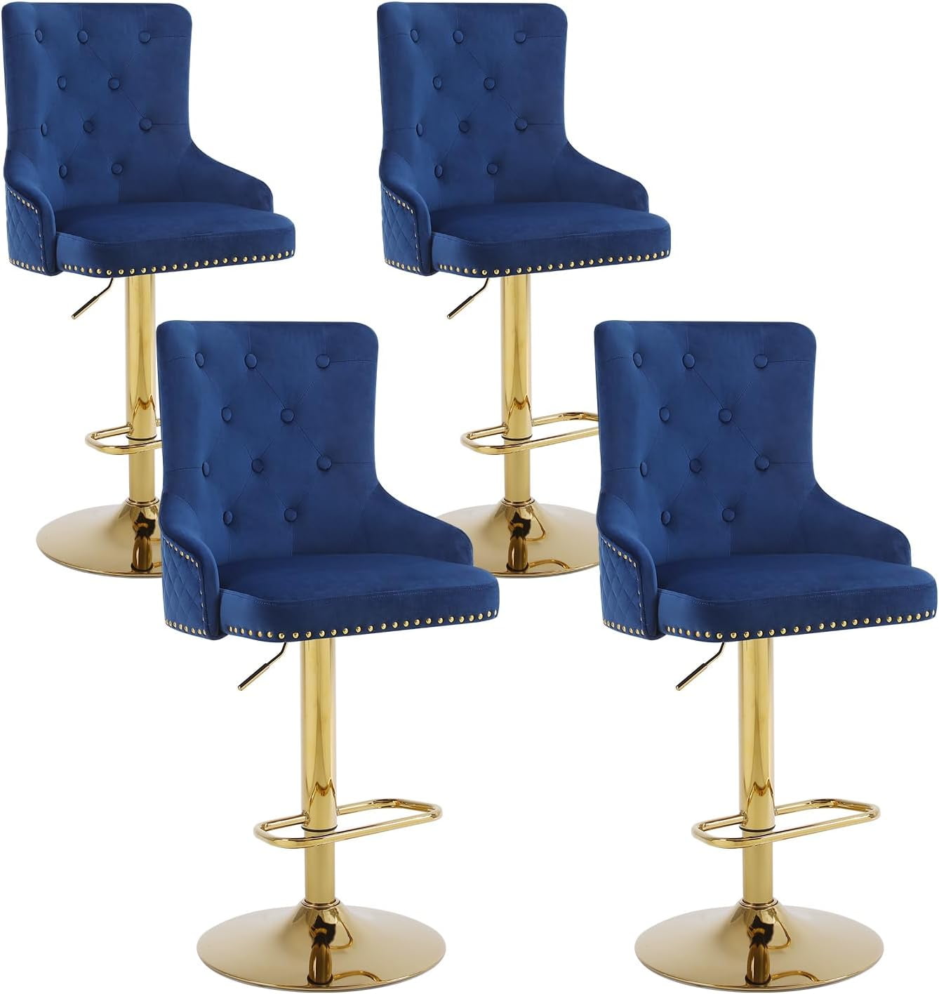 Velvet Gold Bar Stools Set of 4 Modern Counter Height Bar Stools with ...