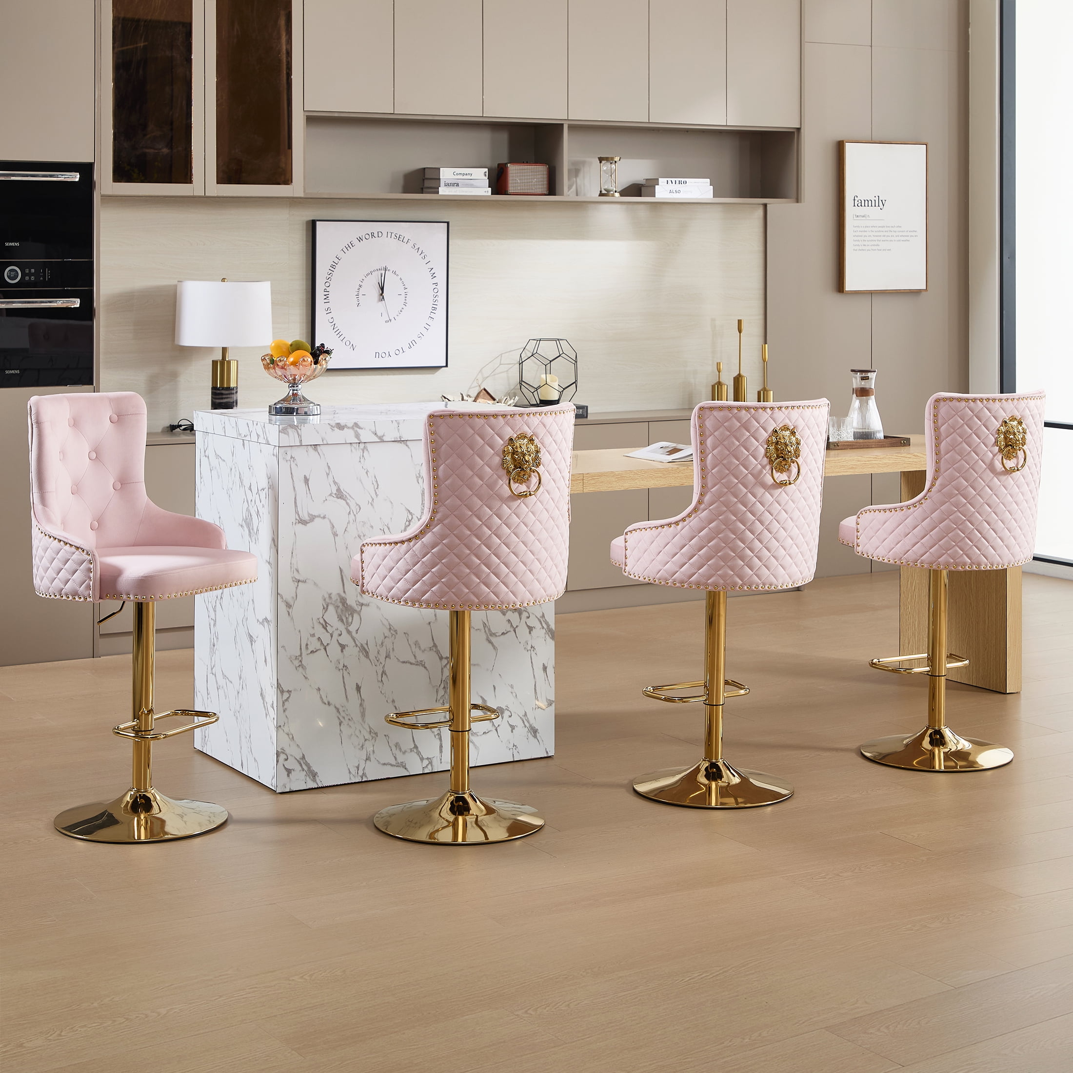 Velvet Gold Bar Stools Set of 4 Modern Counter Height Bar Stools with ...