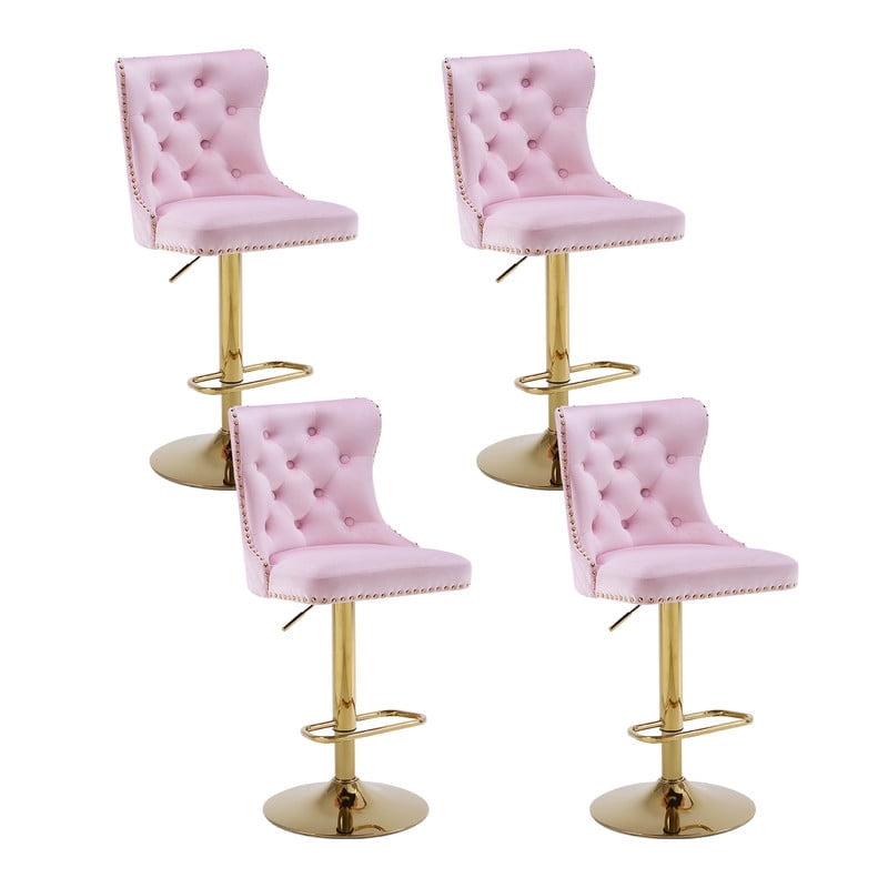 Velvet Gold Bar Stools Set of 4 Modern Counter Height Bar Stools with ...