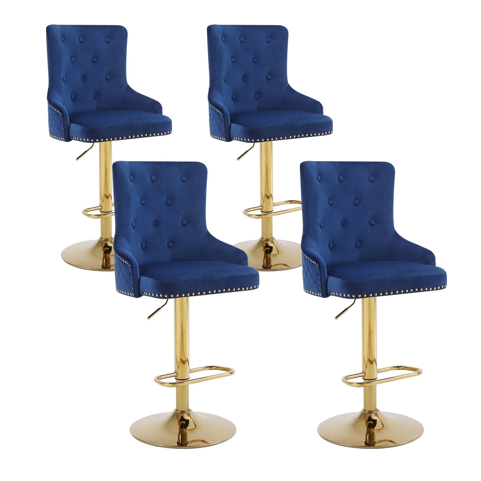 Velvet Gold Bar Stools Set of 4 Modern Counter Height Bar Stools with ...