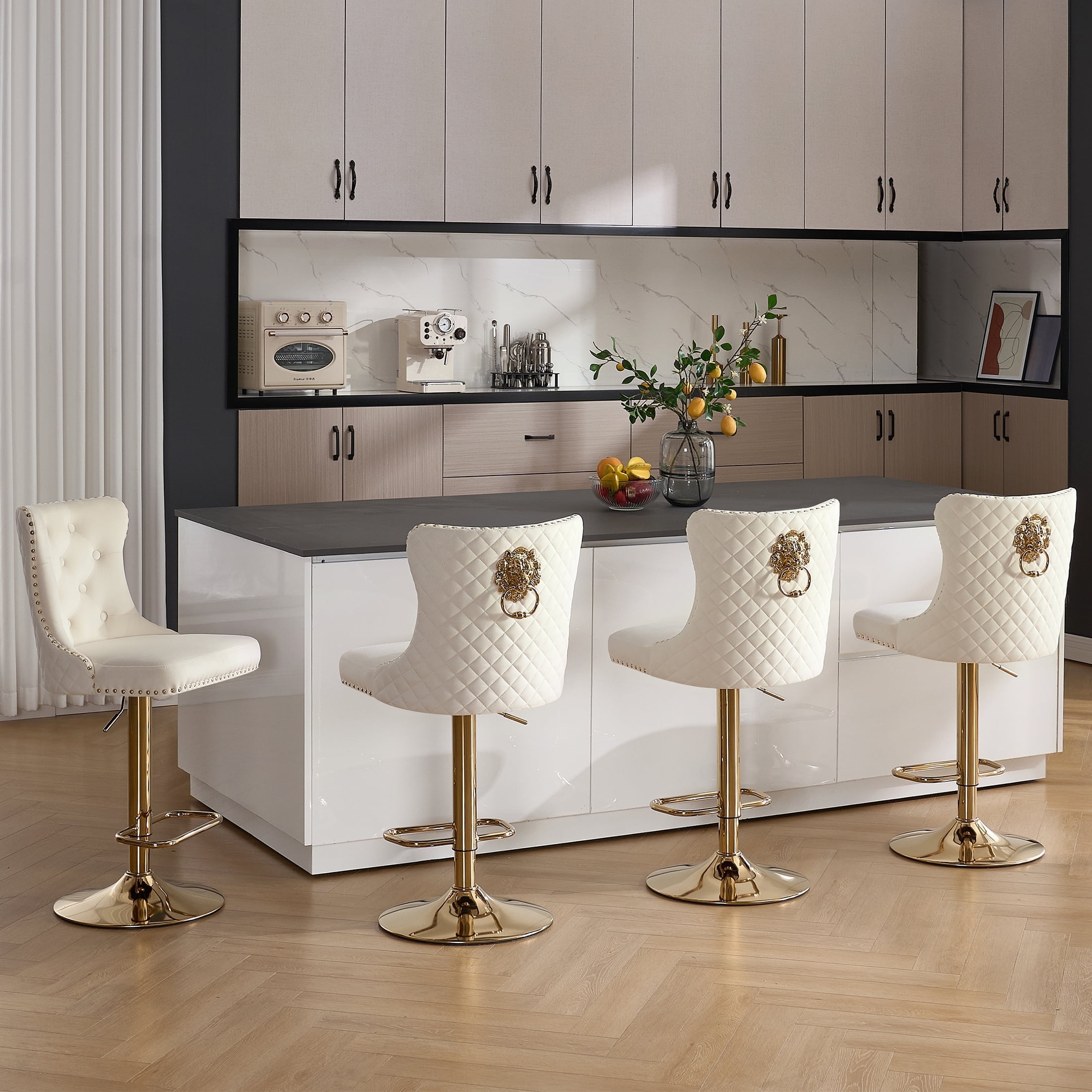 Velvet Gold Bar Stools Set of 4 Modern Counter Height Bar Stools with ...