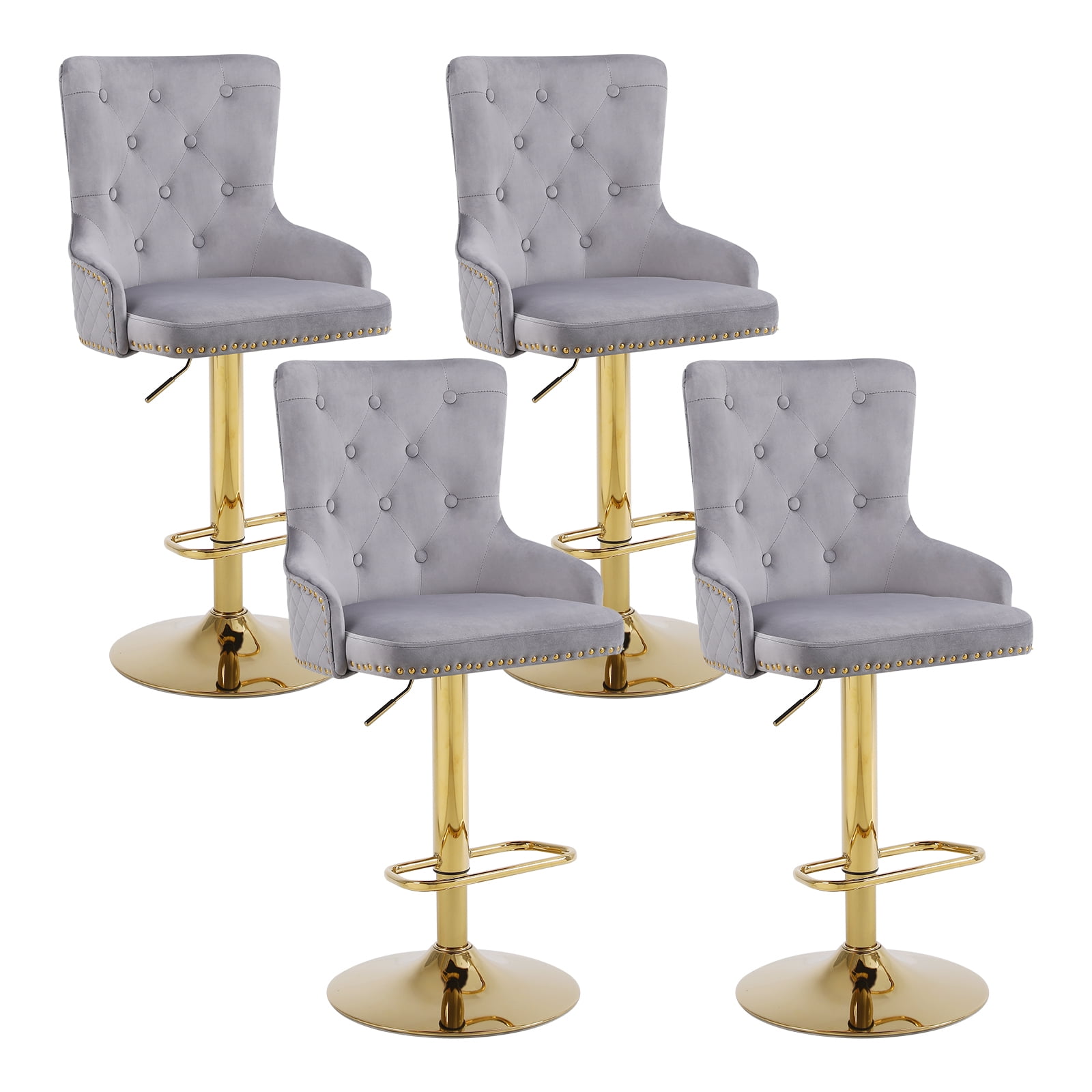 Velvet Gold Bar Stools Set of 4 Modern Counter Height Bar Stools with ...