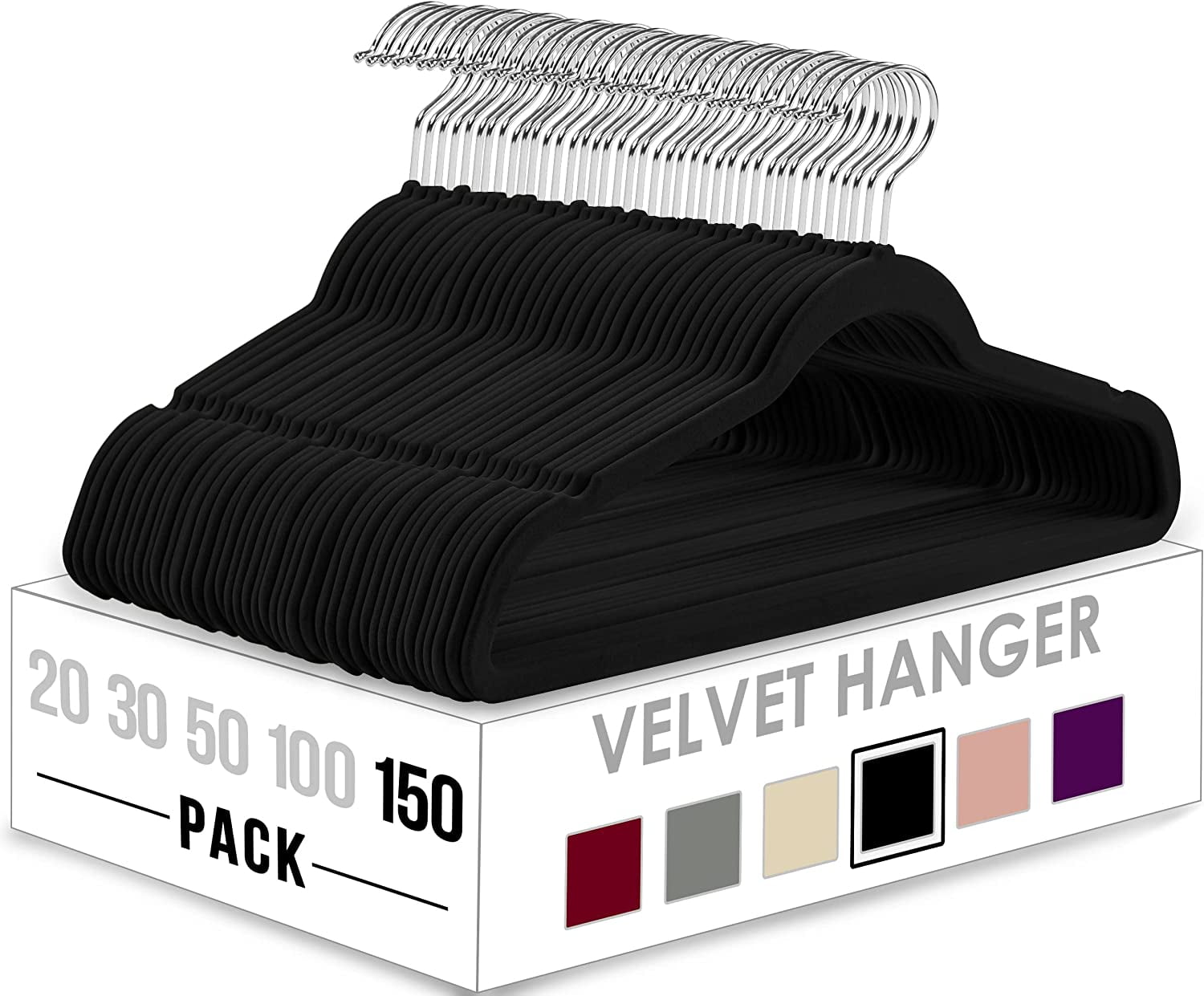 Velvet Hangers 150 Pack - Non-Slip Clothes Hanger Burgundy with 360 ...