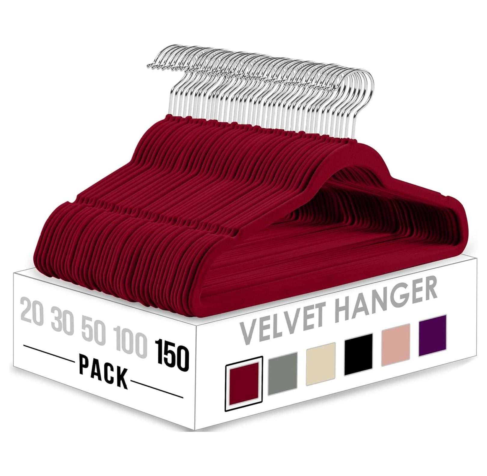 Velvet Hangers 150 Pack - Non-Slip Clothes Hanger Burgundy with 360 ...