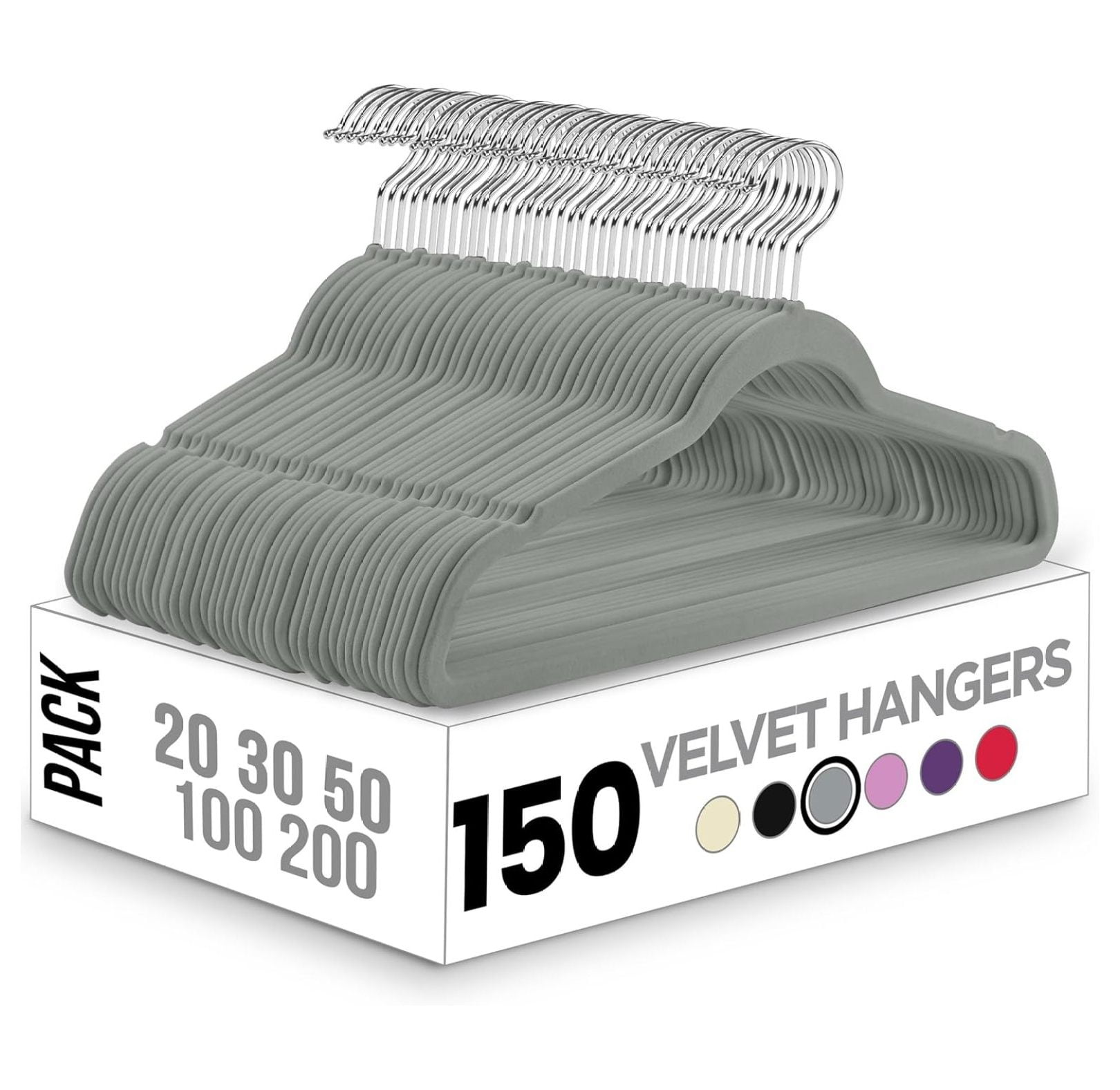 Velvet Hangers 150 Pack - Non-Slip Clothes Hanger Grey with 360 Degree ...