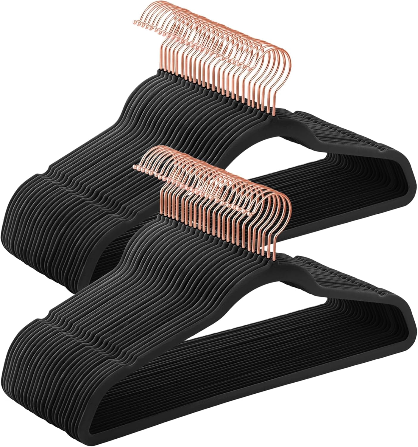 Velvet Hangers 50 Pack, Non-Slip with Rose Gold-Colored Swivel Hooks ...