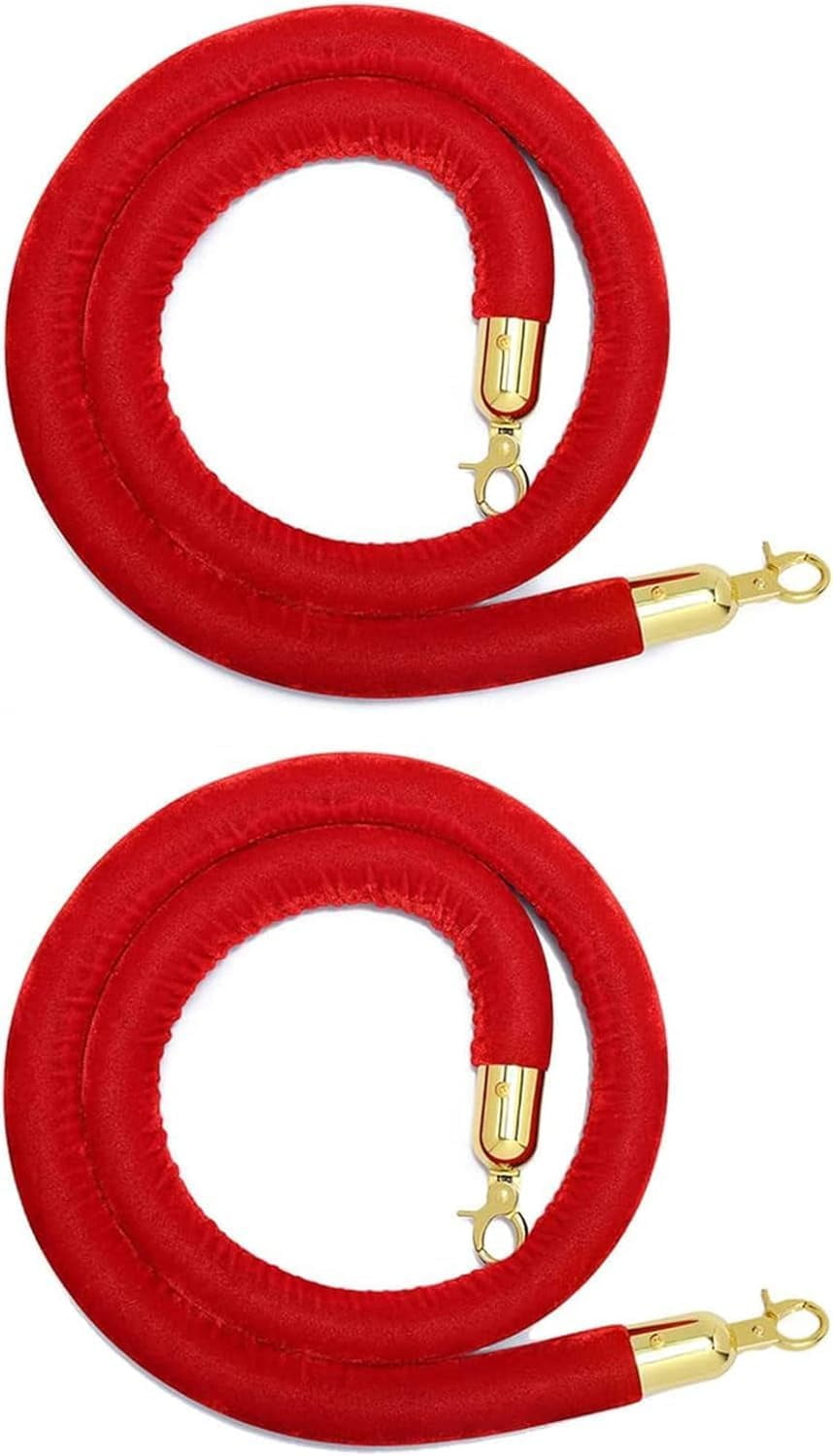 Velvet Hanging Stanchion Rope,2 Pack of 5 Feet Velvet Rope with Gold ...